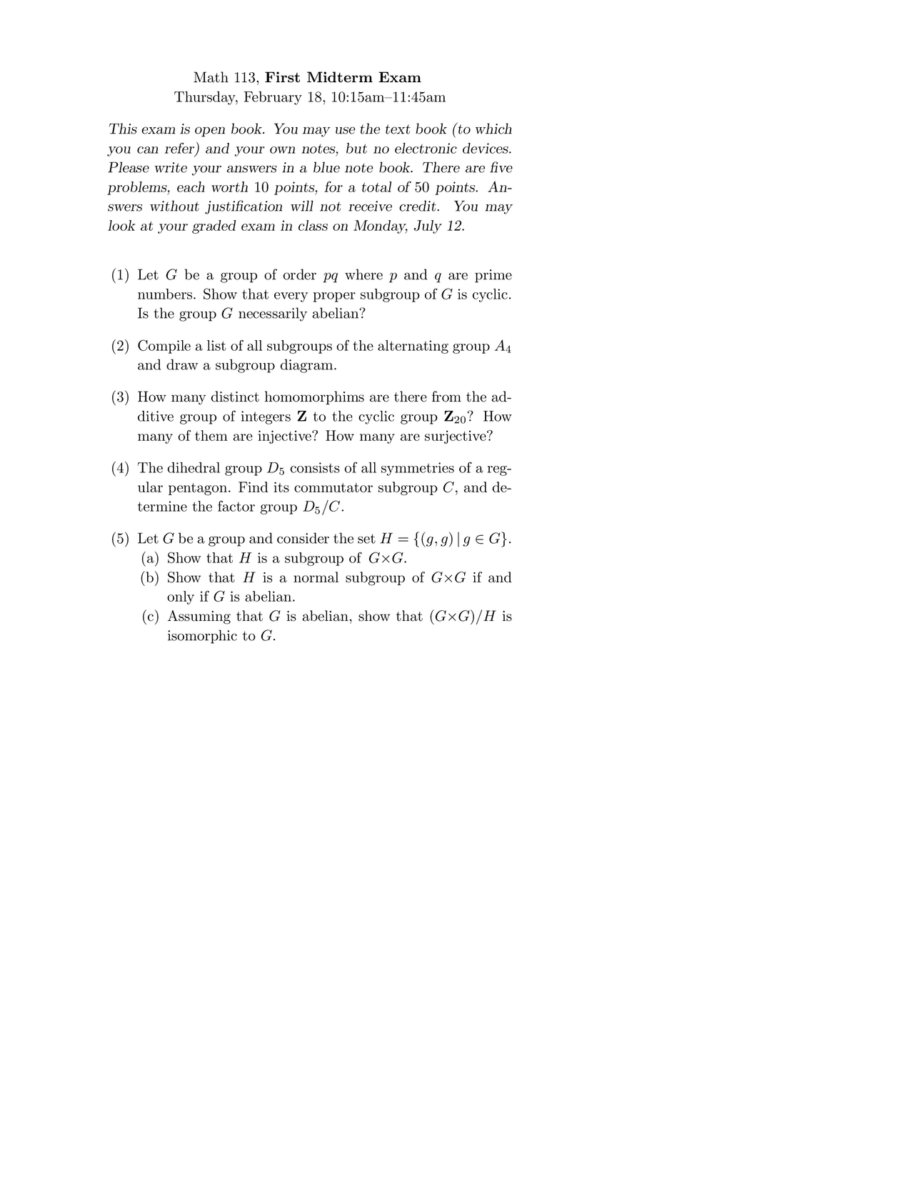 5 Solved Questions In Introduction To Abstract Algebra Exam 1 Math