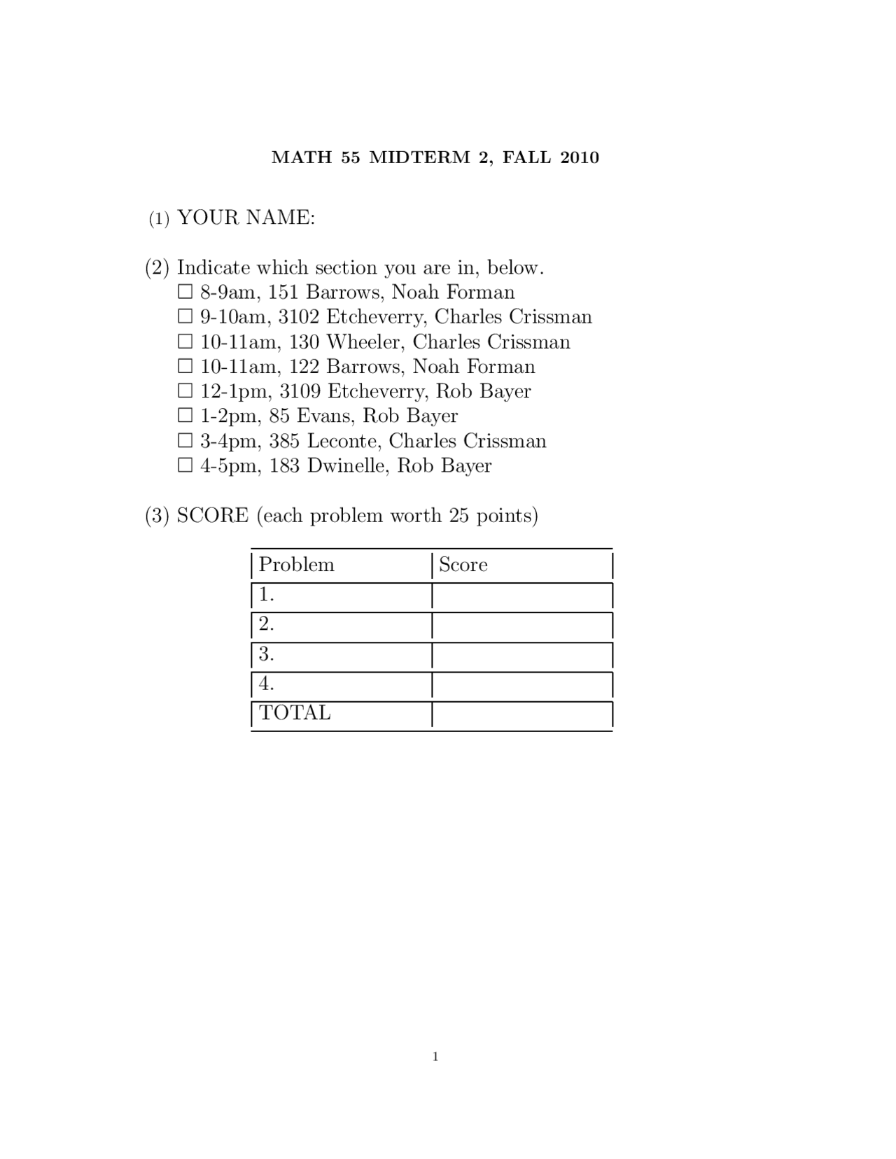 Midterm Exam 2 With Solution Discrete Mathematics Math 55 Docsity