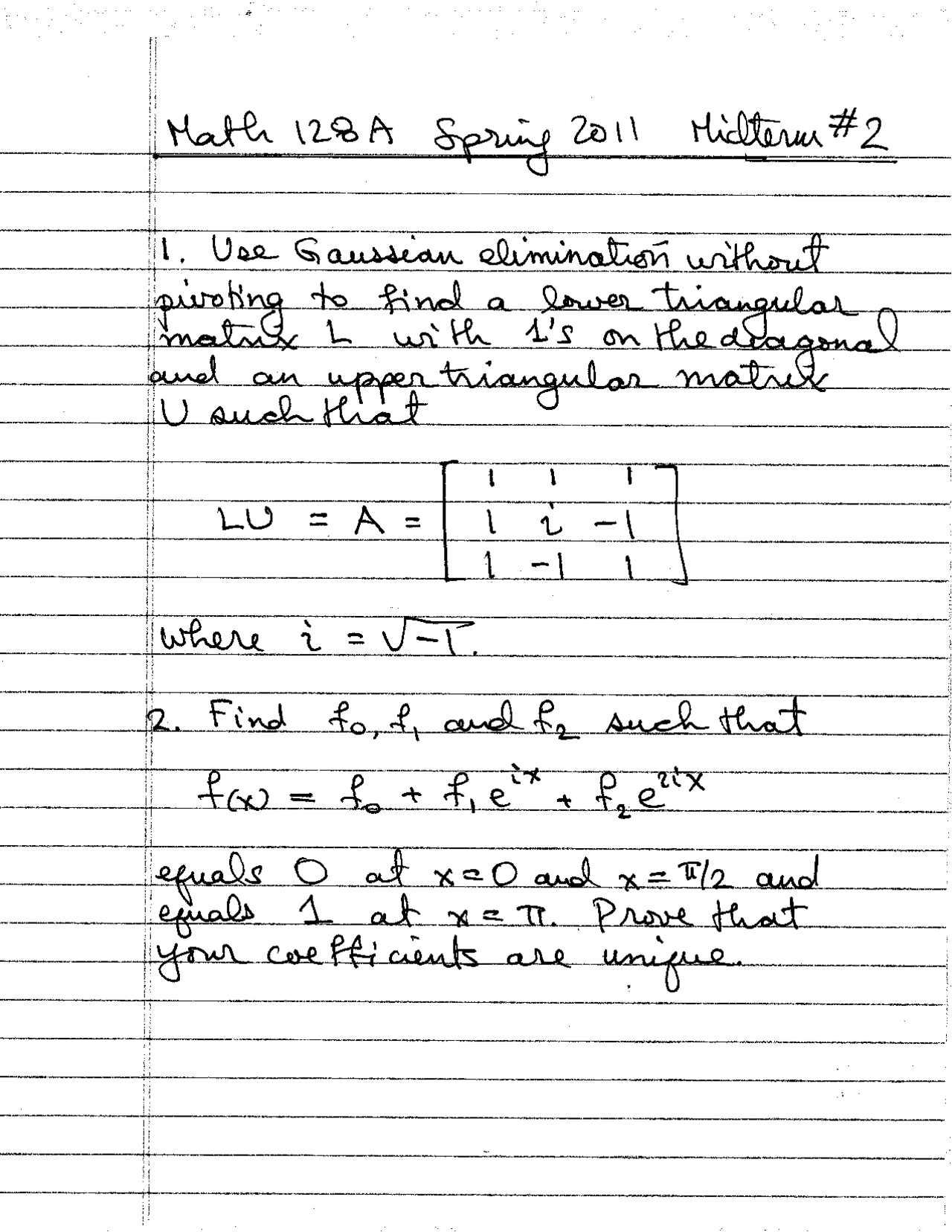 Handwritten Solved Questions Of Numerical Analysis Exam 2 Math 128a Exams Mathematical