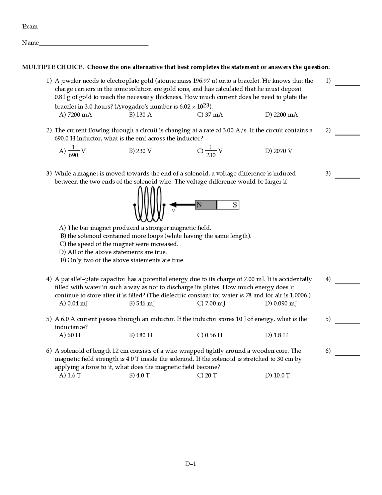24 Multiple Choice Questions with Answer Key | Electricity and ...