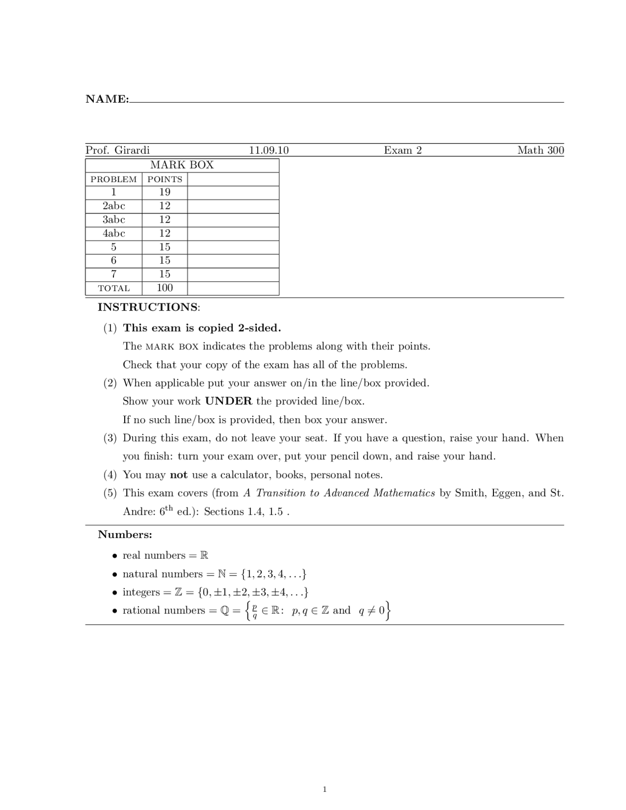 7 Questions in Exam 2 on an Informal Summaries | MATH 300 - Docsity