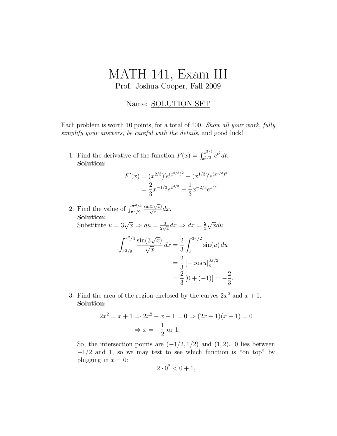 Solved Problems To Evaluate The Indefinite Integrals Exam 3 Math