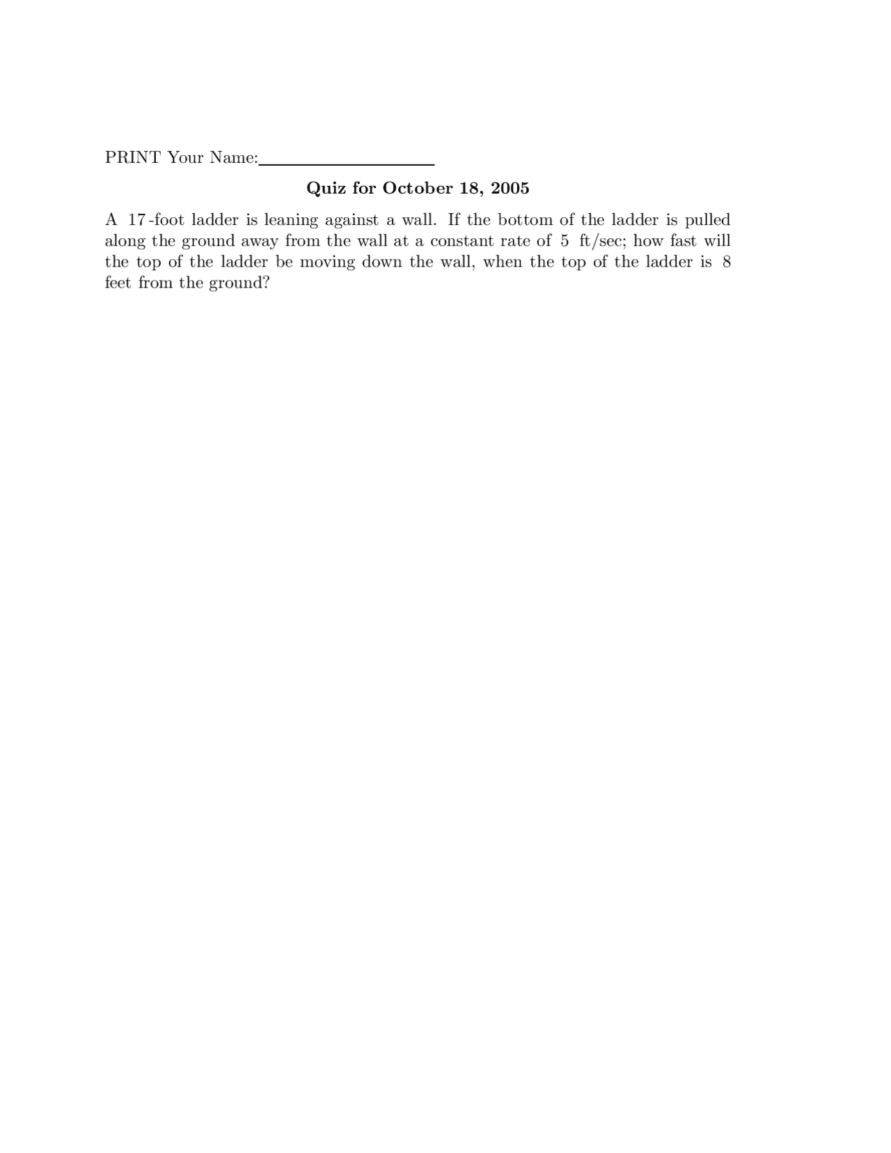 Calculus I Sample Quiz 10 Questions Math 141 Docsity