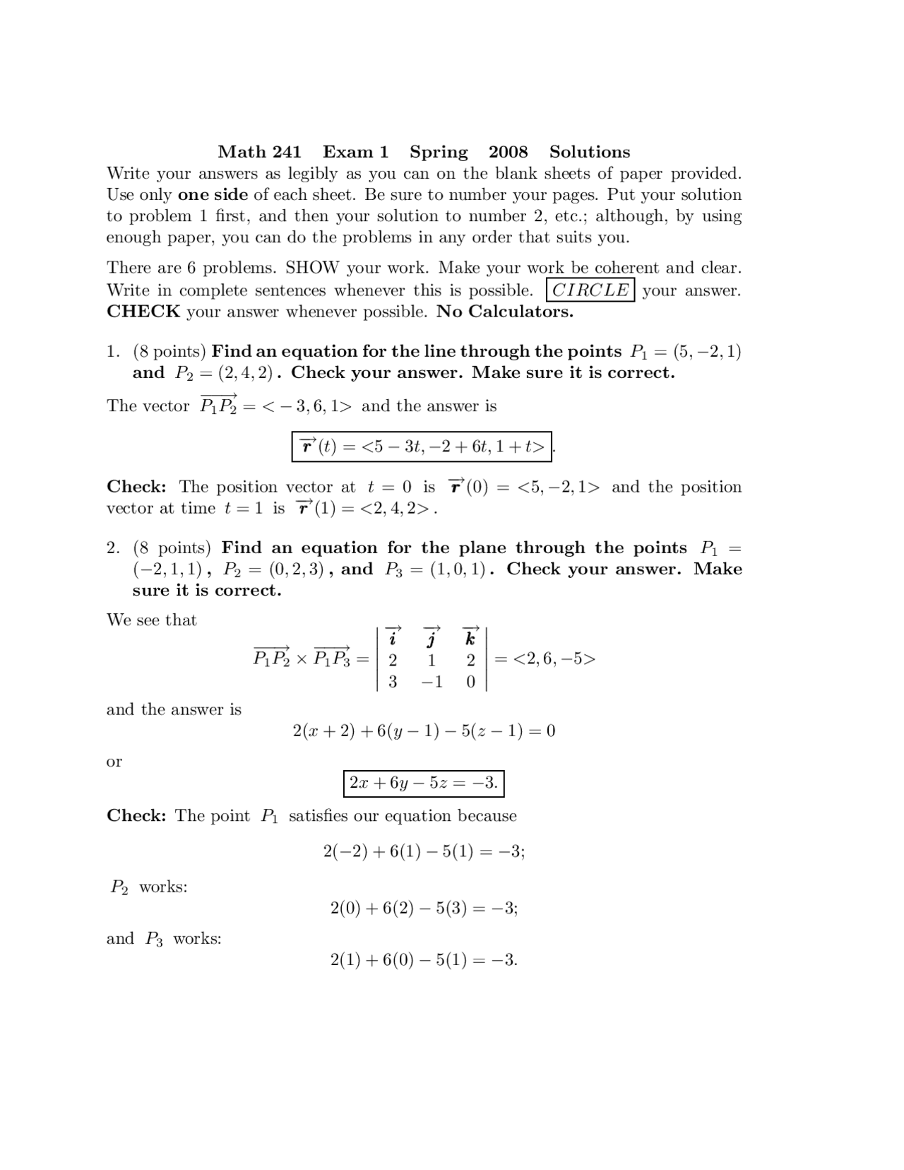 Exam 3 Solutions For Vector Calculus Math 241 Docsity