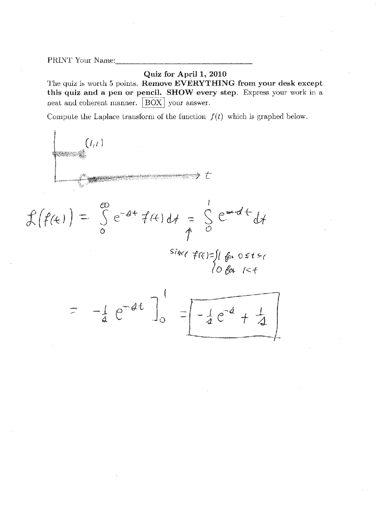 Solutions For Quiz 8 Elementary Differential Equations Math 242