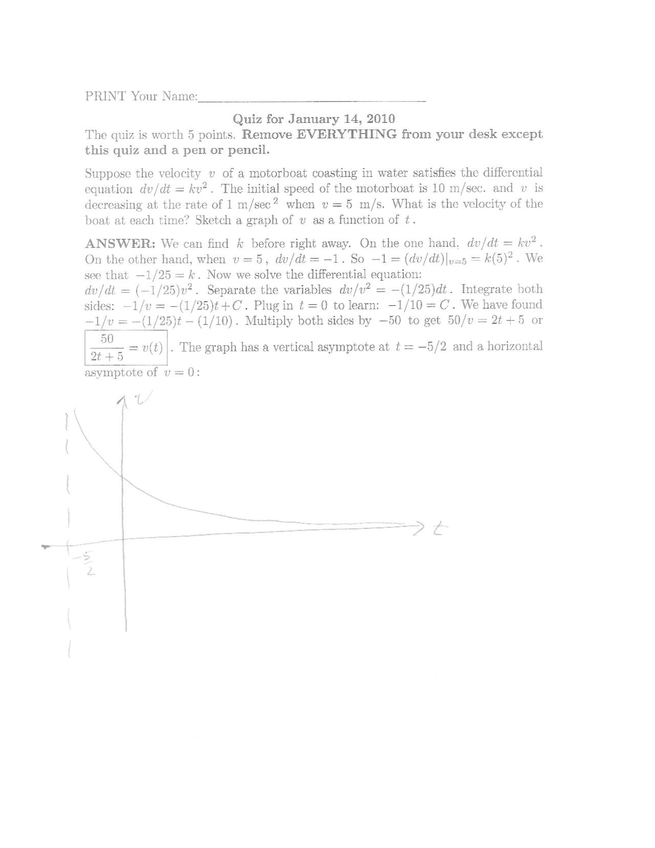 Solved Quiz 1 For Elementary Differential Equation Math 242 Docsity