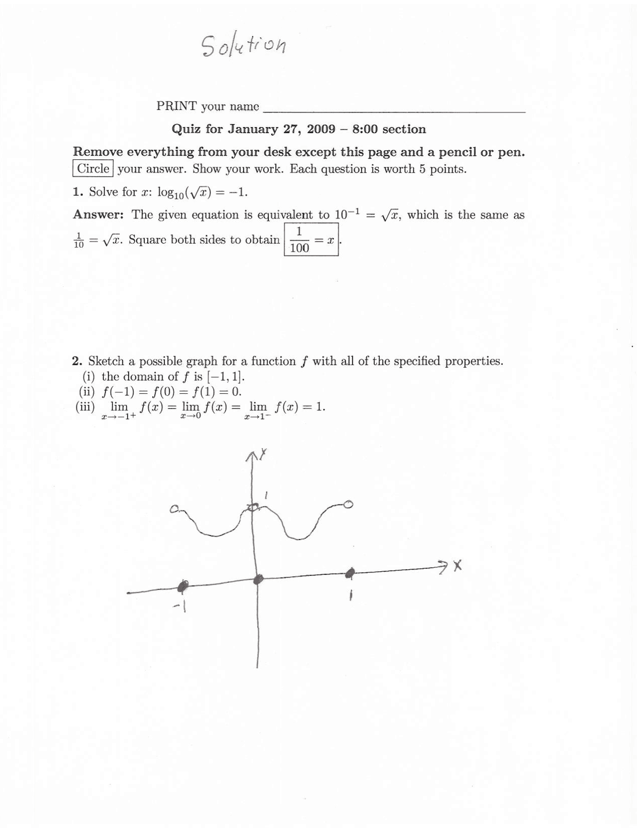 Final Quiz 2 with Answer Key for Calculus I | MATH 141 | Quizzes Mathematics | Docsity
