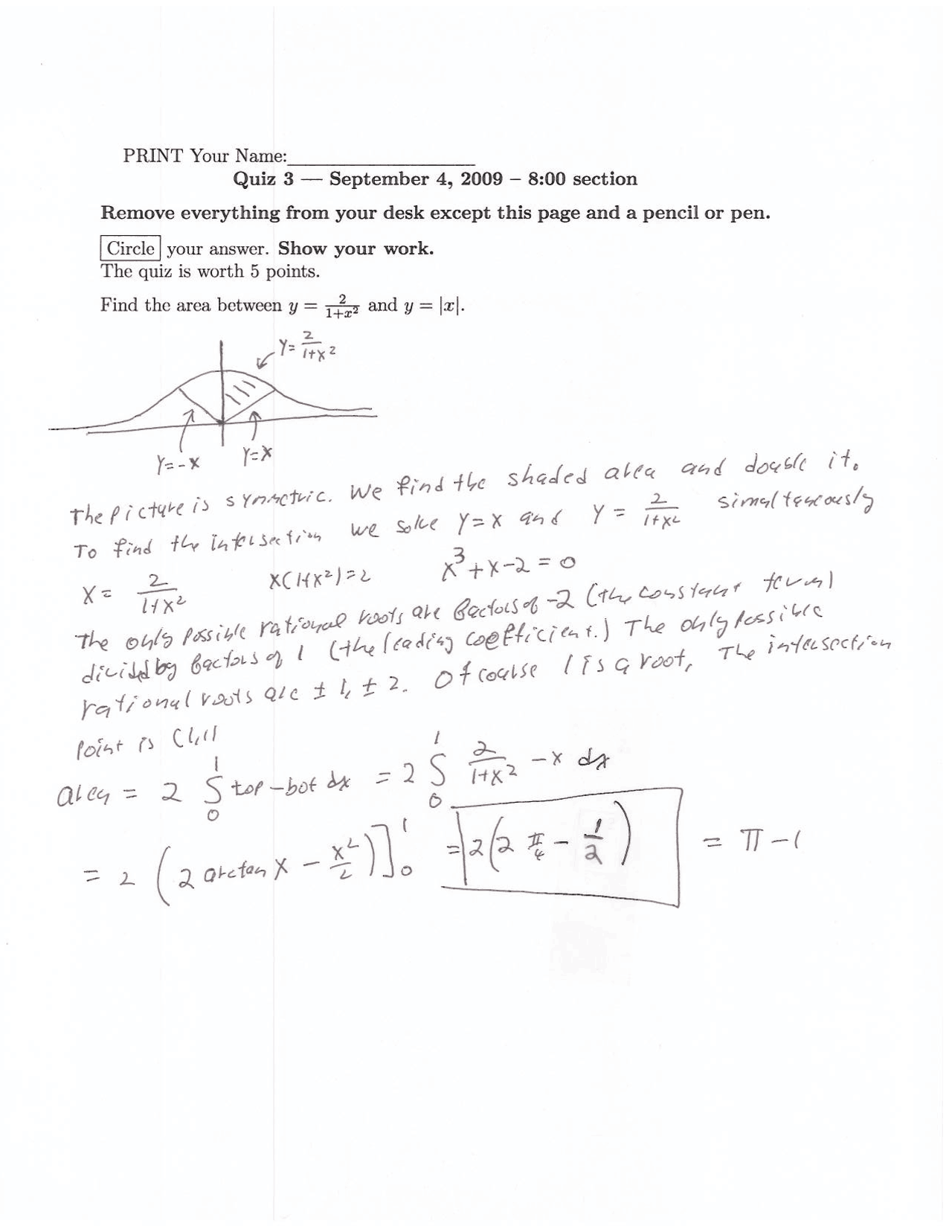 Solved Questions For Quiz Iii Calculus Ii Math 142 Docsity