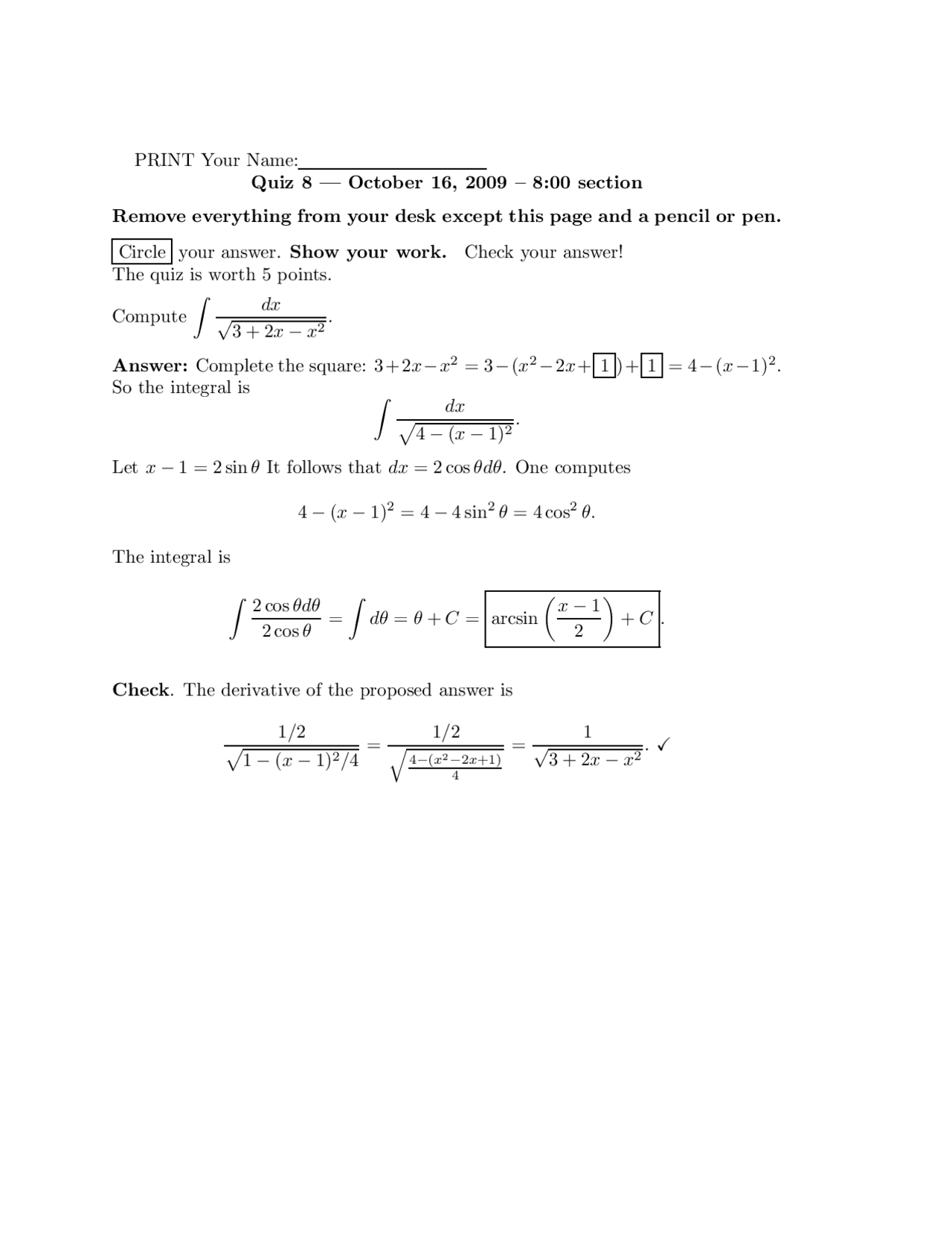 Solved Questions For Calculus Ii Quiz 8 Math 142 Quizzes Mathematics Docsity
