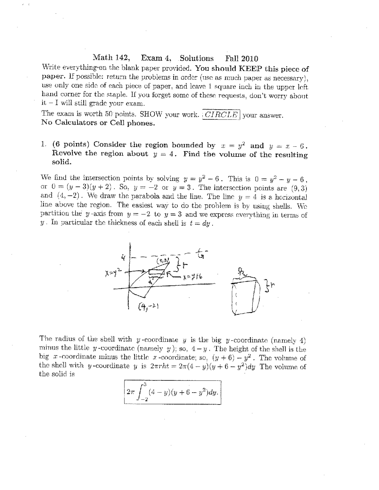 Solutions for Exam 4 - Calculus II | MATH 142 - Docsity