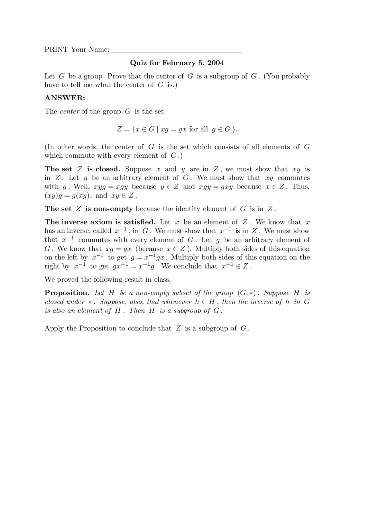 Solved Sample Question On Algebraic Structures I Test 3 Math 546