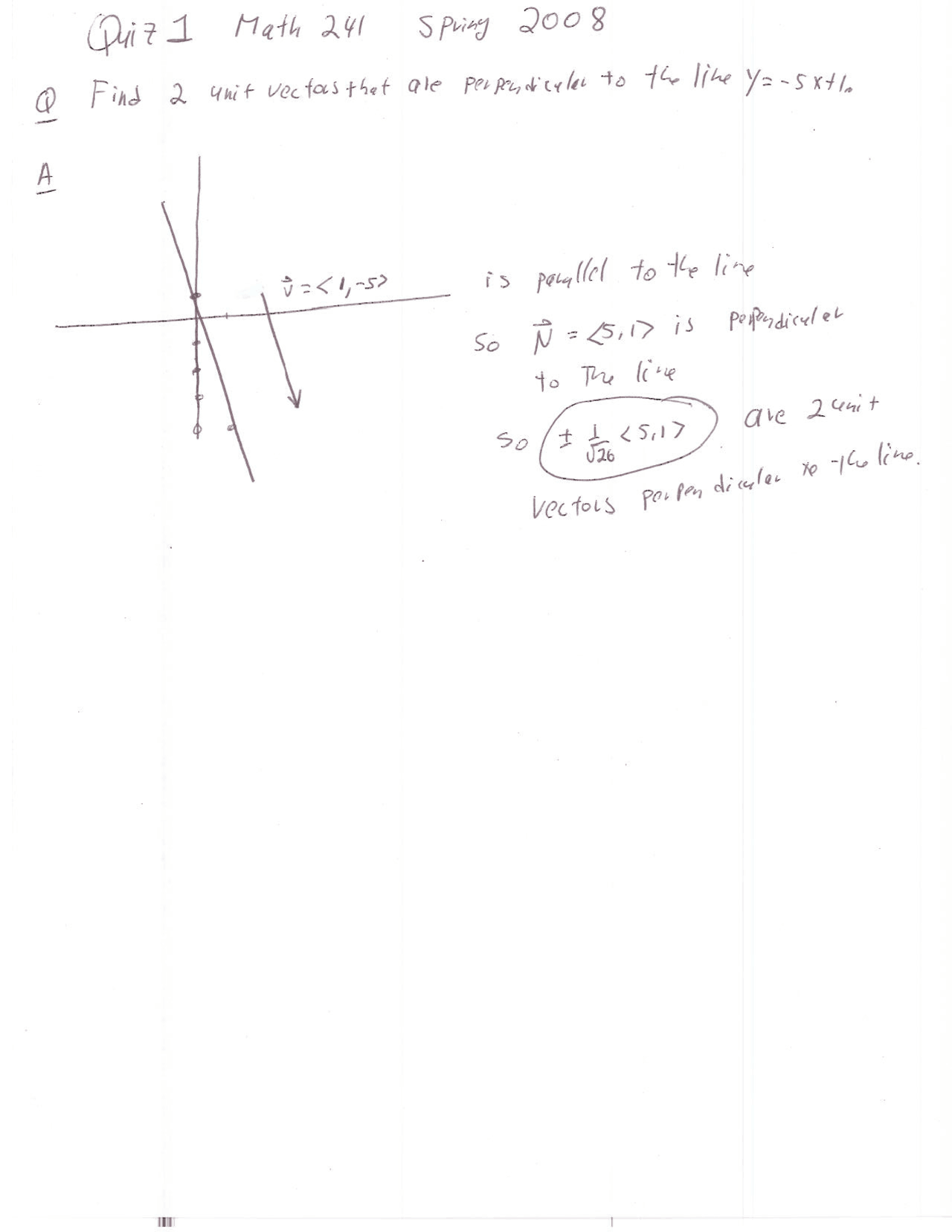 Quiz 1 Solved Vector Calculus Spring 2008 Math 241 Docsity