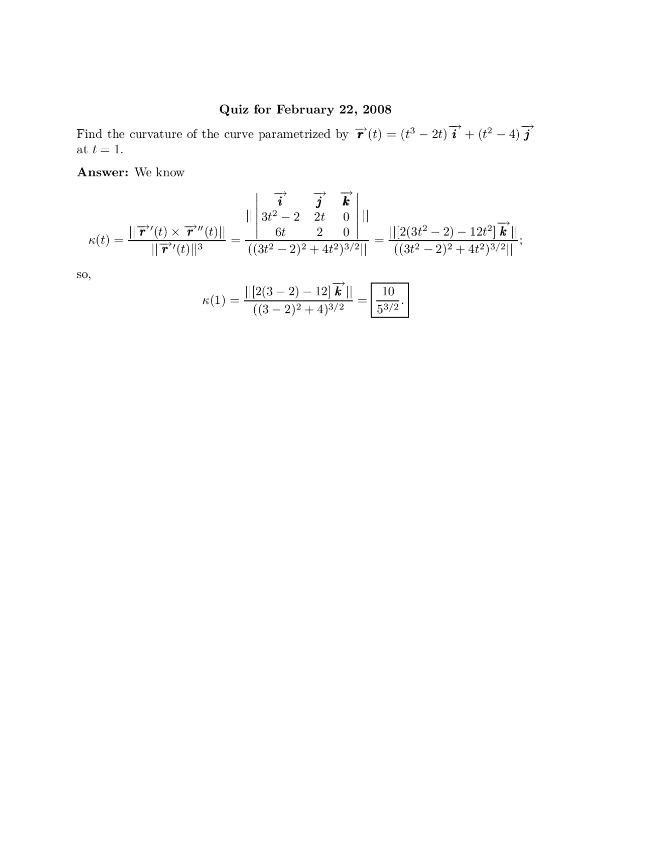 Vector Calculus Quiz V With Answer Math 241 Docsity