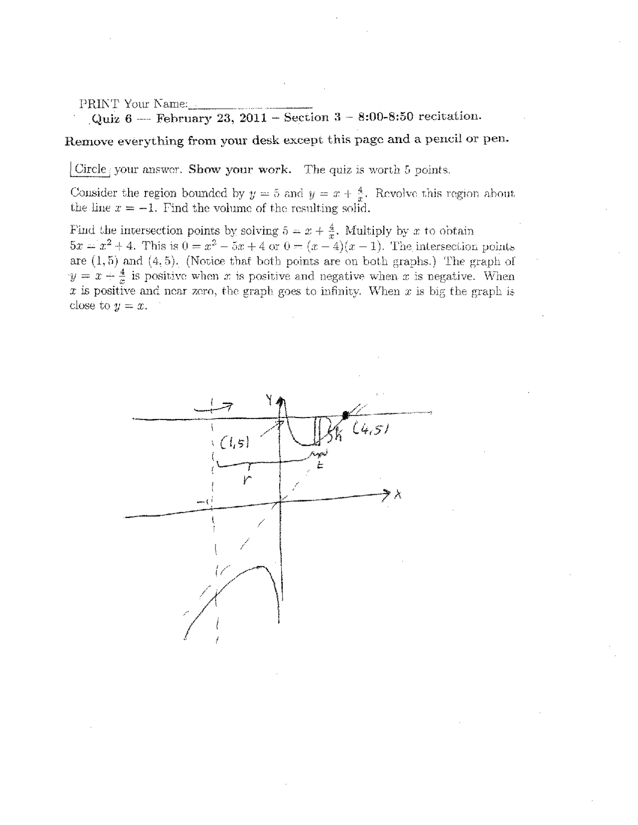 Quiz Six With Solutions Calculus Ii Math 142 Docsity