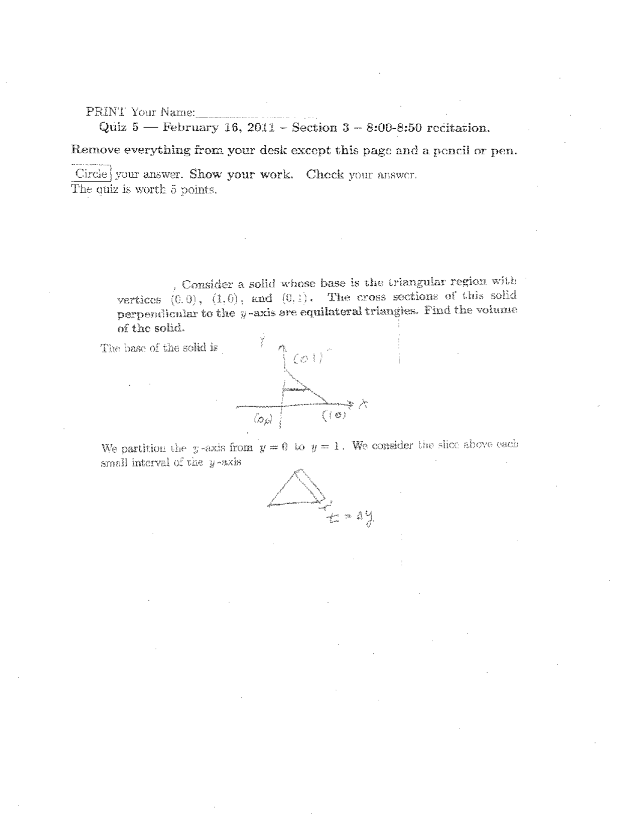 Solutions For Quiz Five Calculus Ii Math 142 Docsity