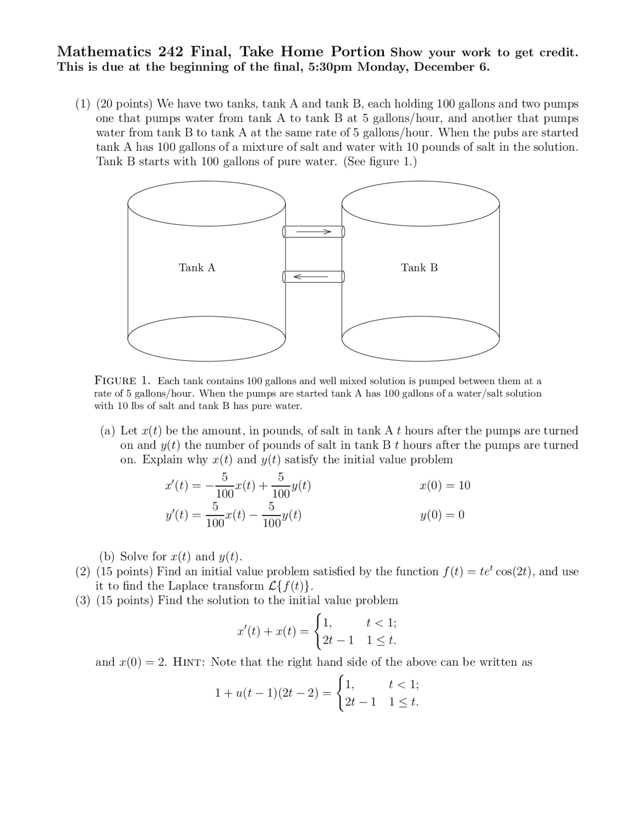 Final Exam For Elementary Differential Equations Math 242 Docsity