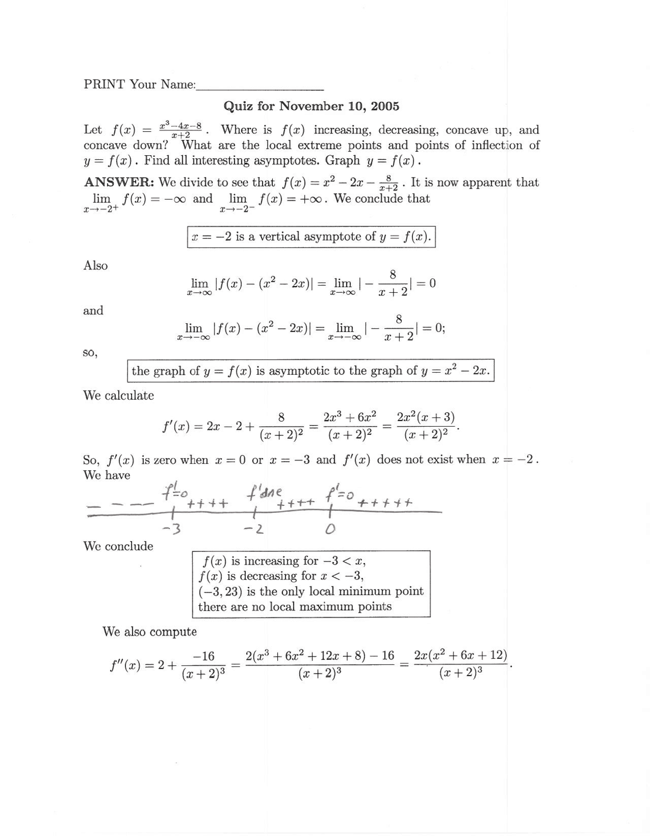 Solved Questions For Calculus I Quiz Math 141 Docsity