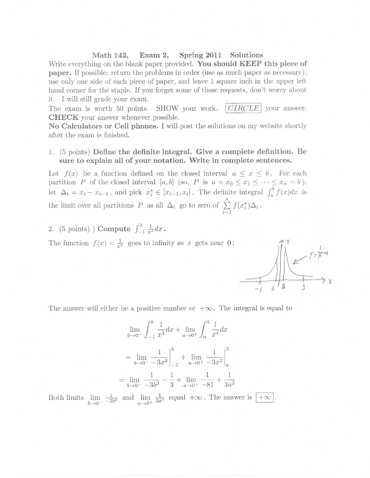 Exam 2 With Resolution Calculus Ii Math 142 Docsity
