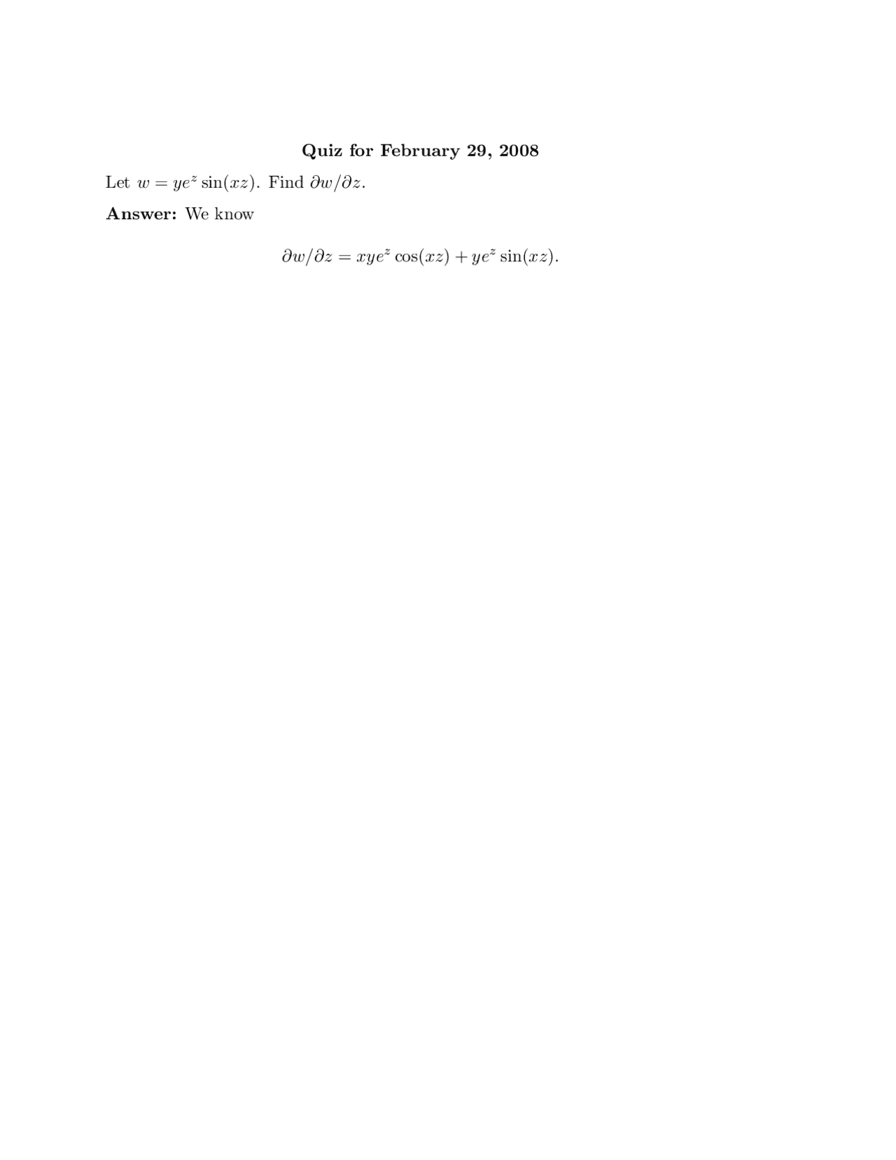 Quiz With Answer Key For Vector Calculus Math 241 Docsity