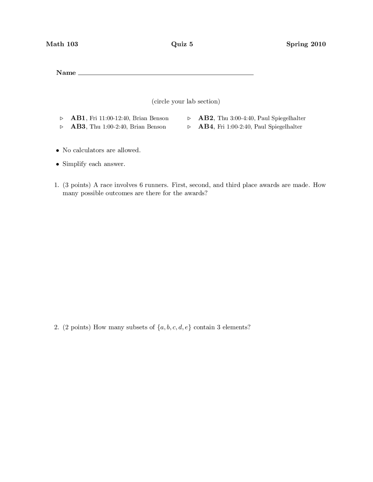 4 Questions On Theory Of Arithmetic Quiz 5 Math 103 Docsity