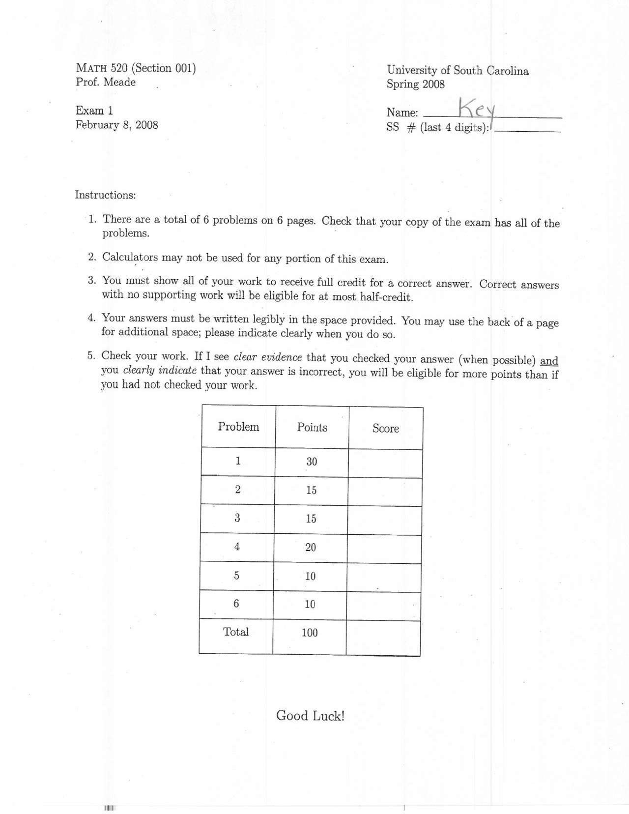 Solved Exam 1 For Ordinary Differential Equations Math 520 Docsity