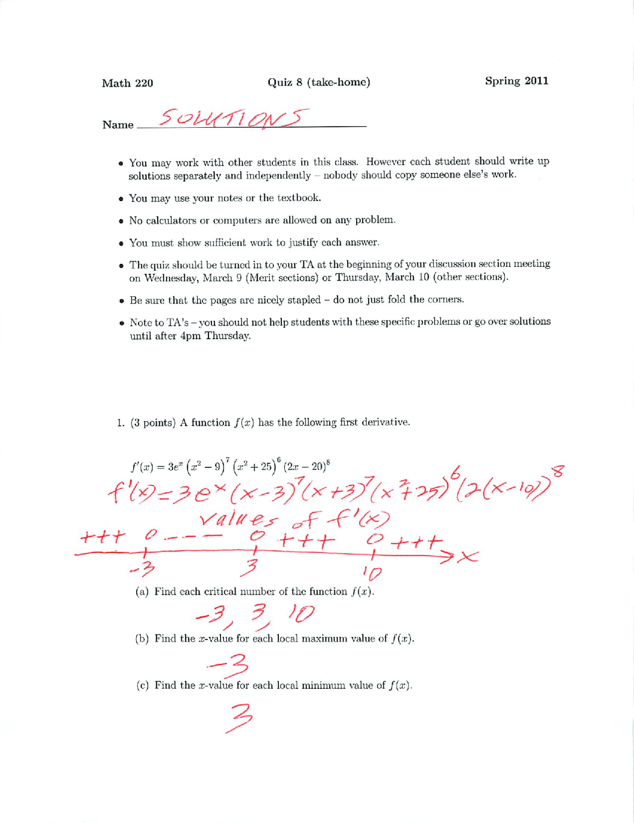 Quiz 8 with Solution - Calculus | MATH 220 | Quizzes Calculus | Docsity