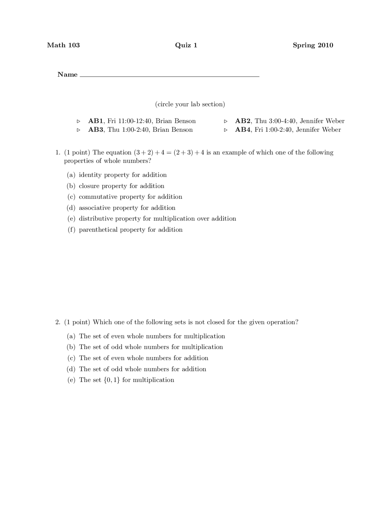 5 Questions With Solution Of Theory Of Arithmetic Quiz 1 Math 103