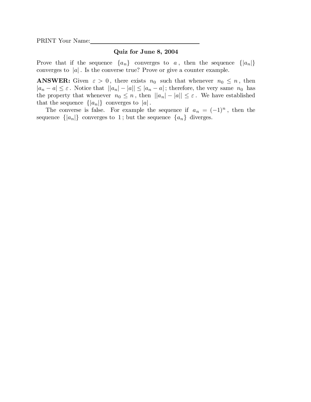 Analysis I Quiz Ii With Answer Math 554 Docsity