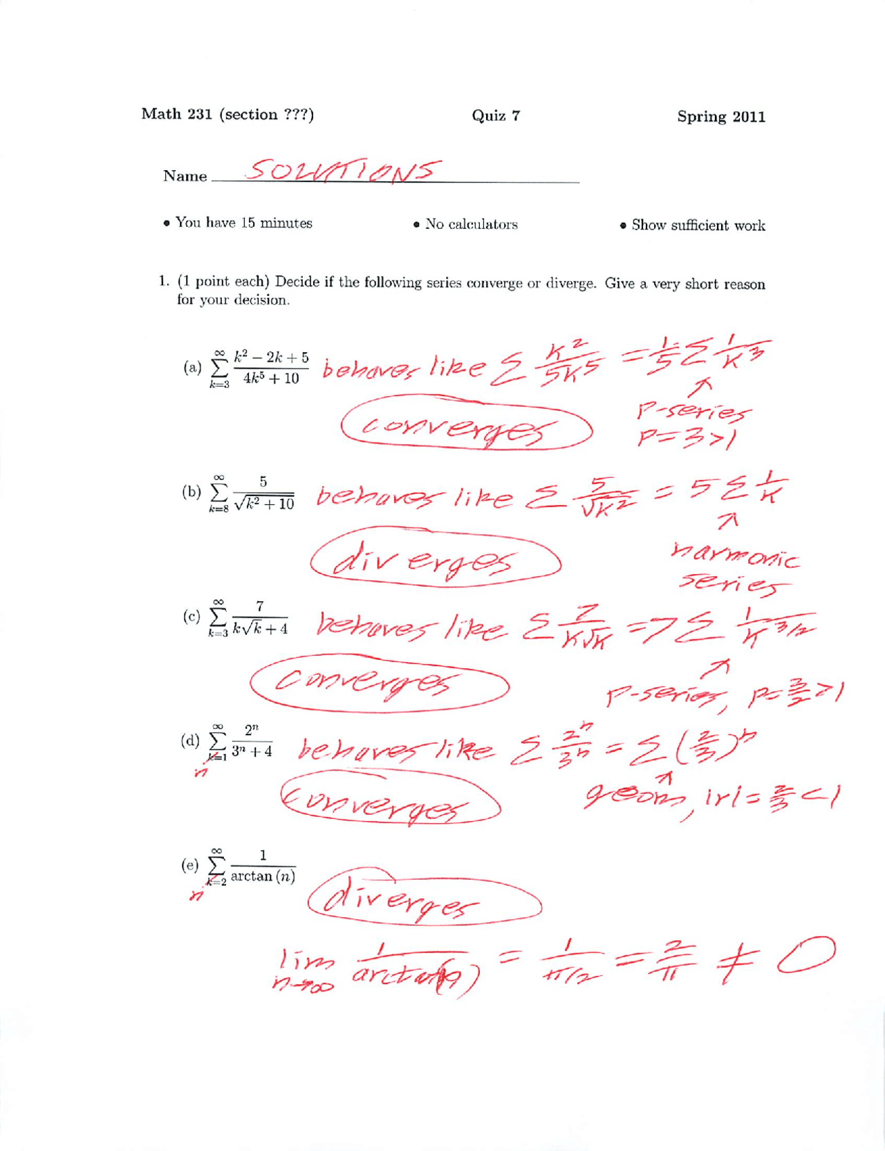 2 Solved Problems On Calculus Ii Quiz 7 Math 231 Quizzes Calculus
