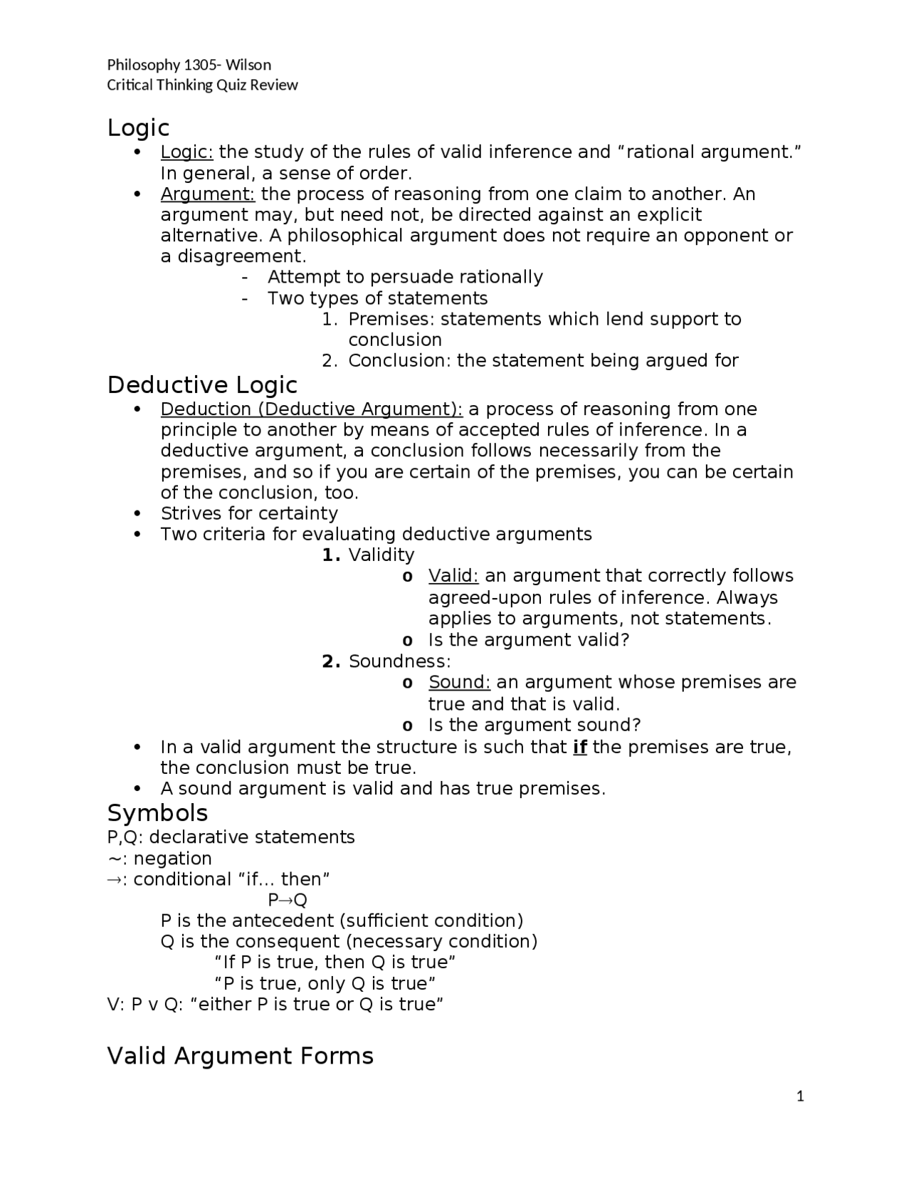 Critical Thinking Quiz Review Philosophy Phil 1305 Docsity