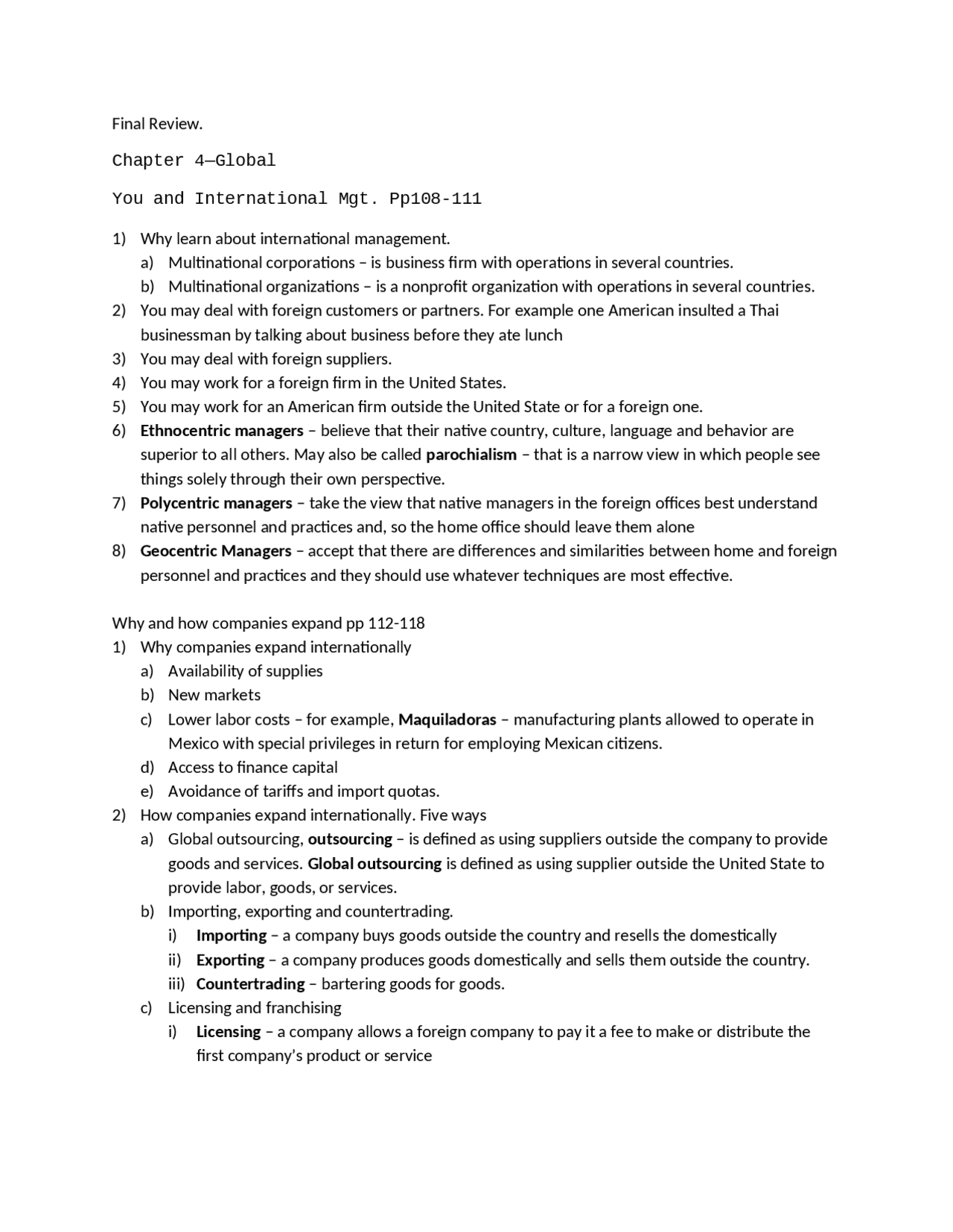 Final Review Principles Of Management Mngt 3100 Docsity