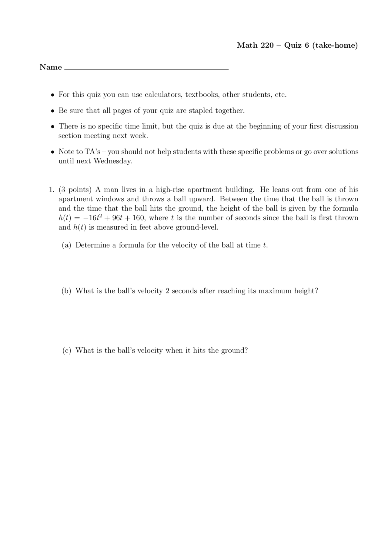 Unsolved Questions For Quiz 6 Calculus Math 220 Docsity