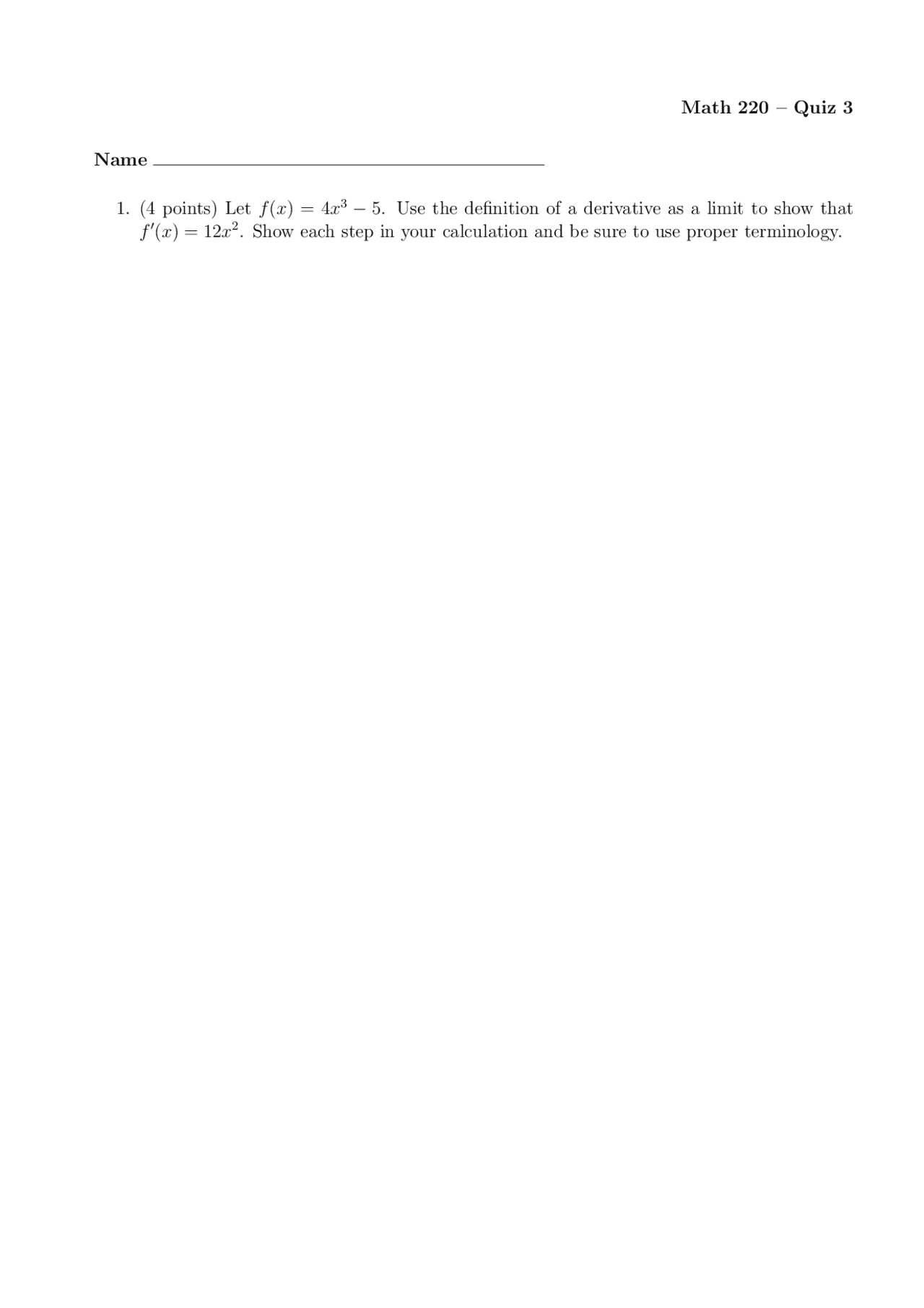 Unsolved Questions For Calculus Quiz 3 Math 220 Docsity