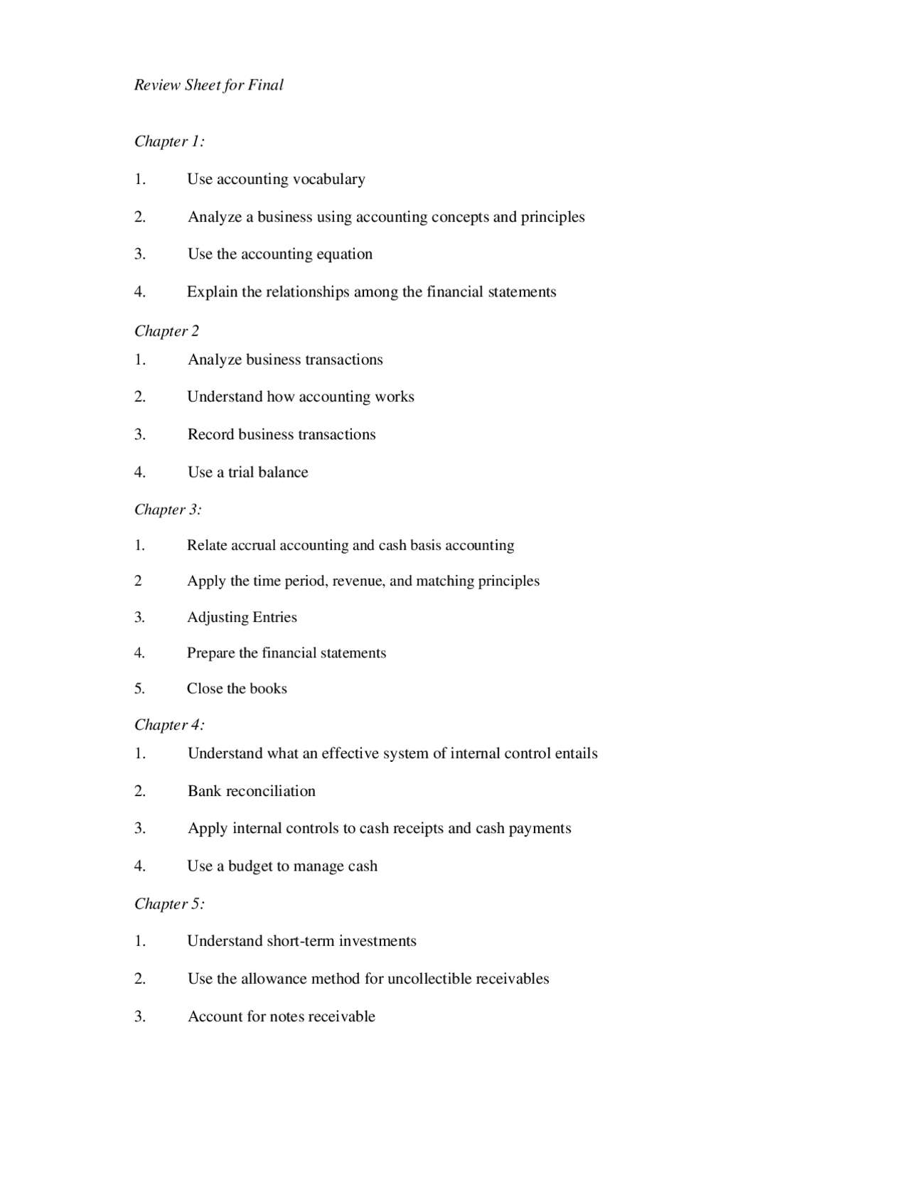 Review Sheet For Final Exam Principles Of Financial Accounting Acg