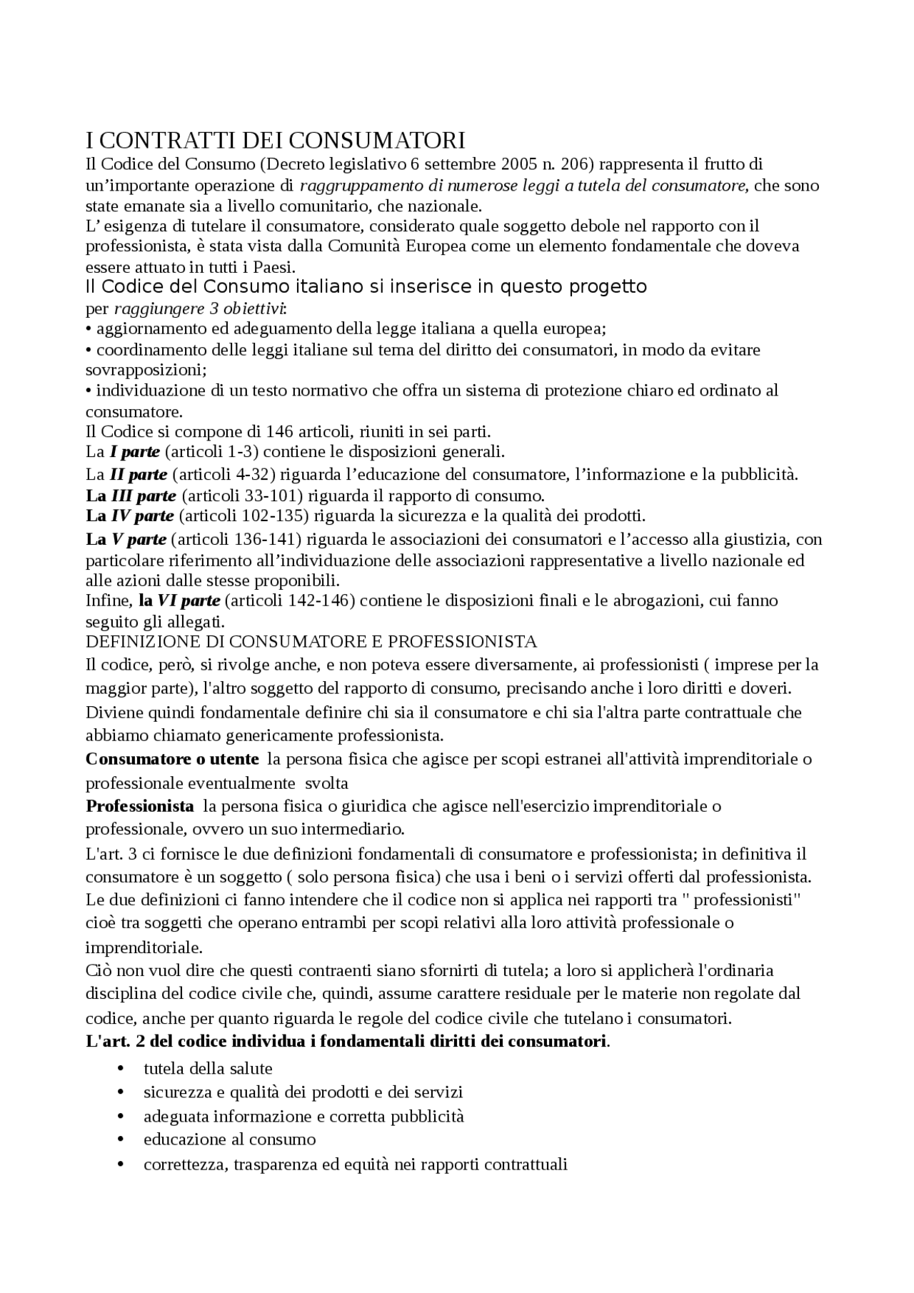 I Contratti Dei Consumatori Appunti Di Diritto Docsity