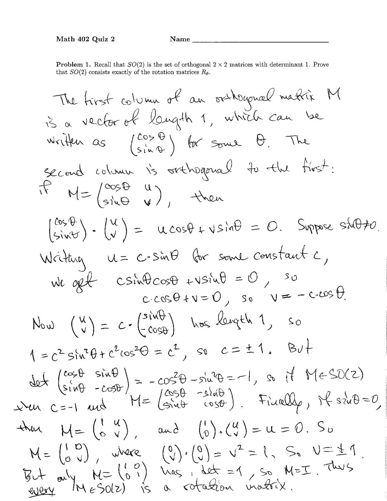 4 Problems With Solutions In Quiz 2 Non Euclidean Geometry Math 402