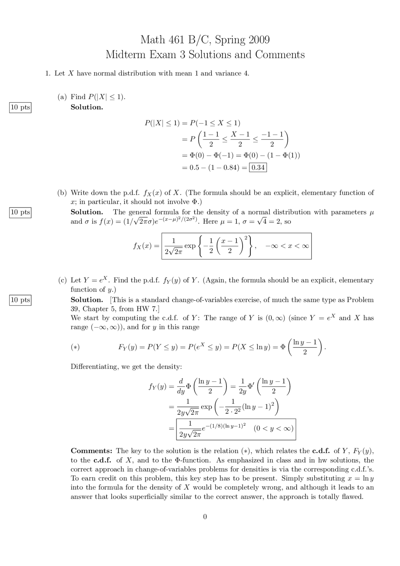 Midterm Exam Solutions - Probability Theory | MATH 461 | Exams ...