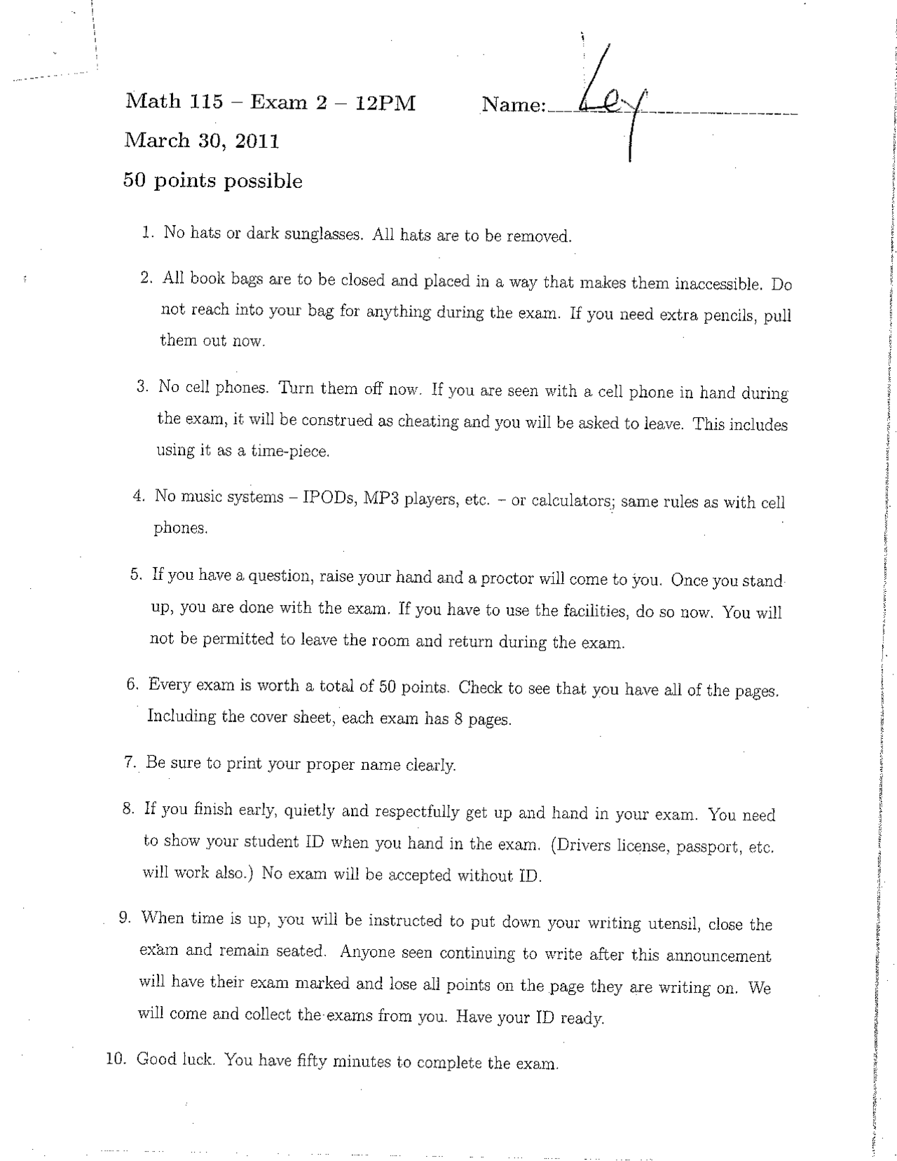 Exam 2 With Solution Preparation For Calculus Fall 2011 Math 115