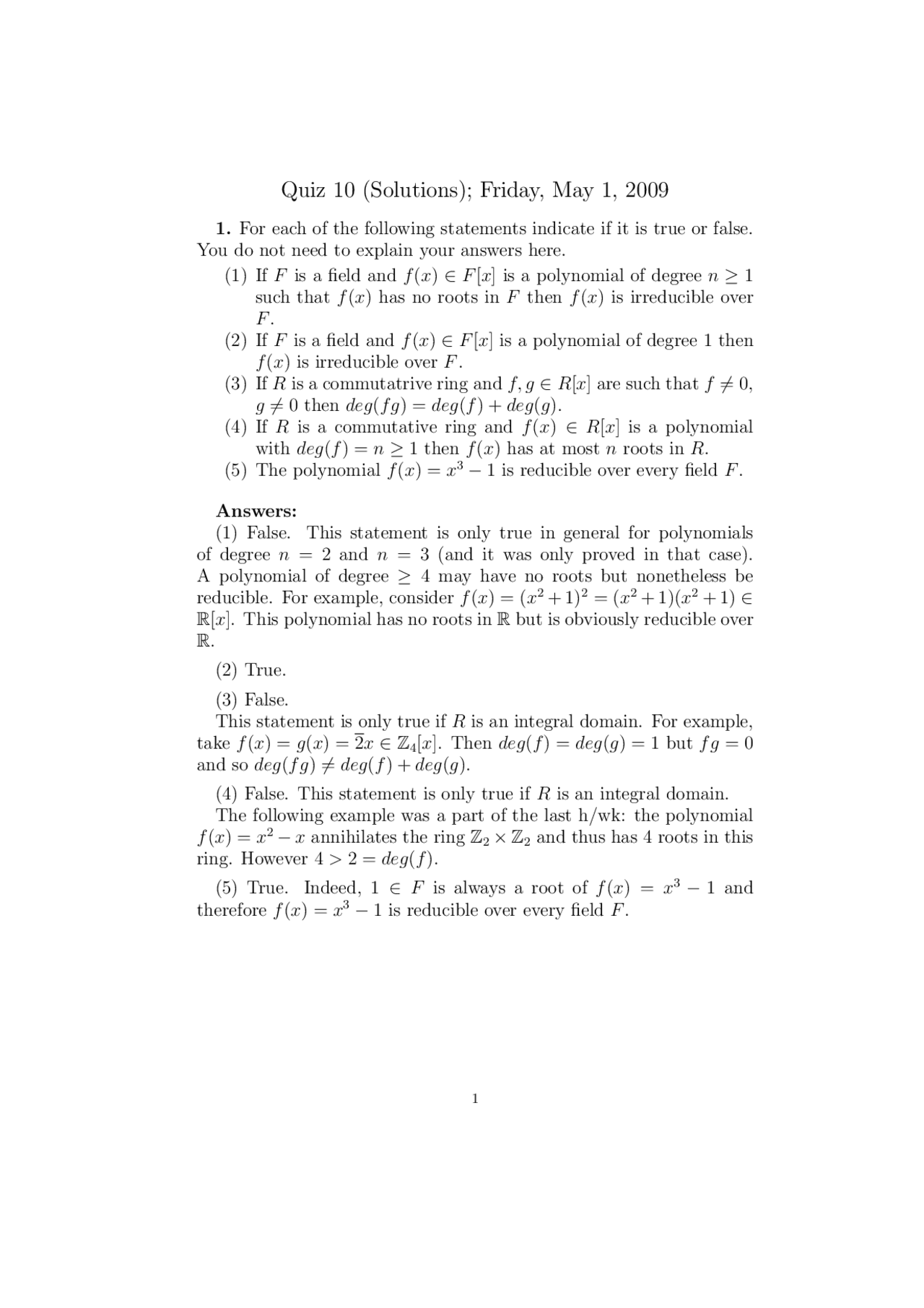 5 Questions With Solution Introduction To Abstract Algebra Quiz 11