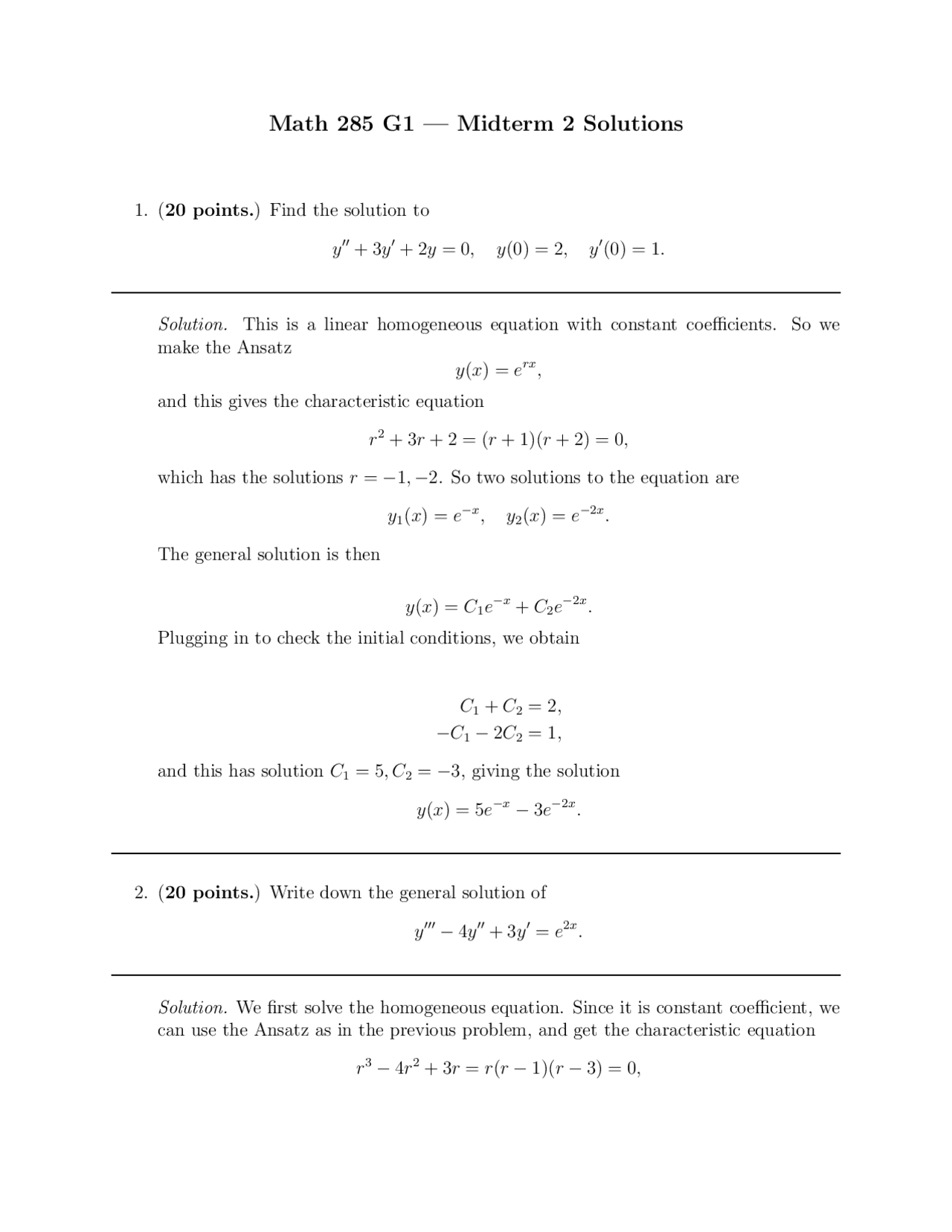 Midterm - 5 Solved Questions on Introduction to Differential Equations ... Midterm - 5 Solved Questions on Introduction to Differential Equations ...