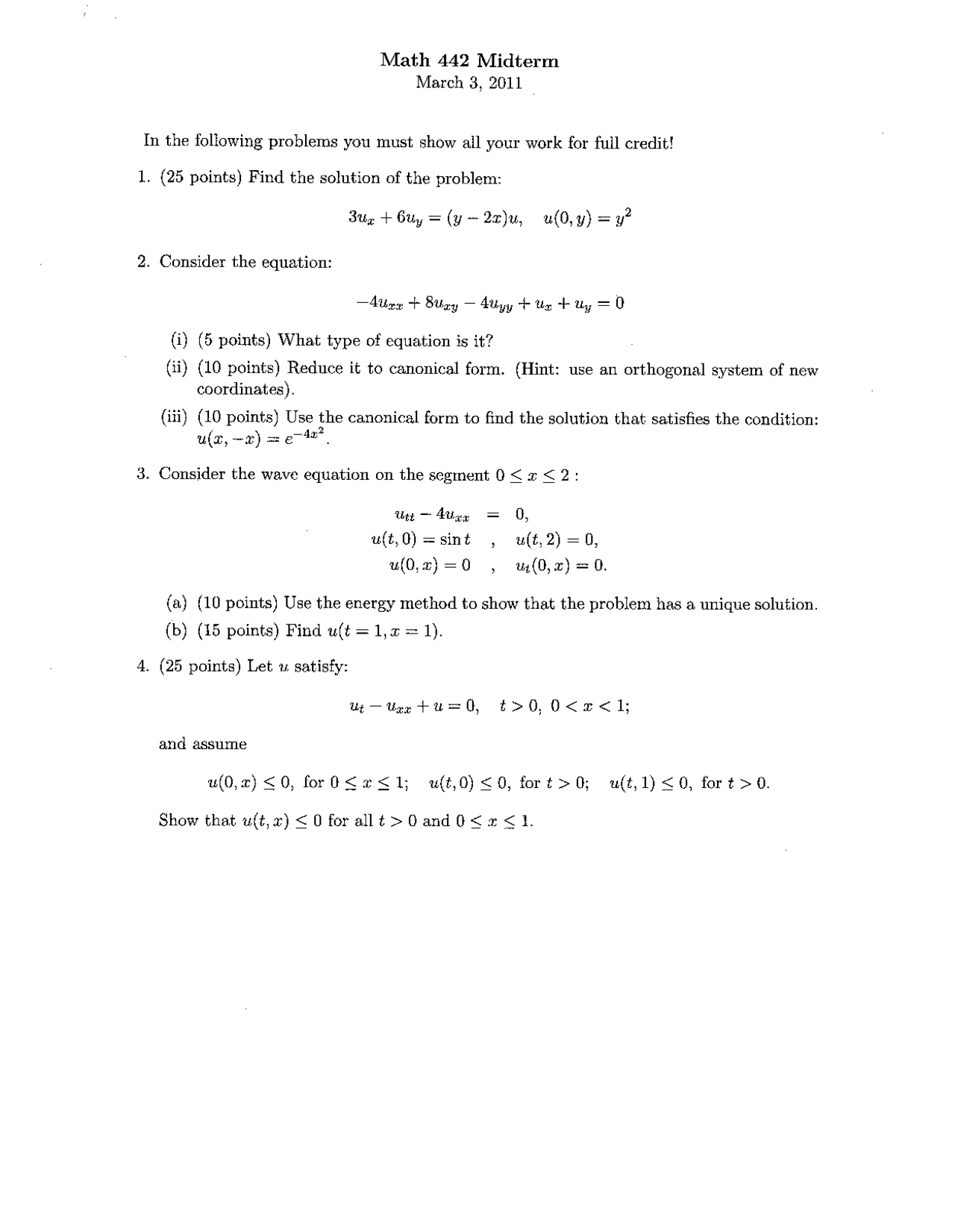 Midterm Exam with Answers for Partial Differential Equations | MATH 442 ...