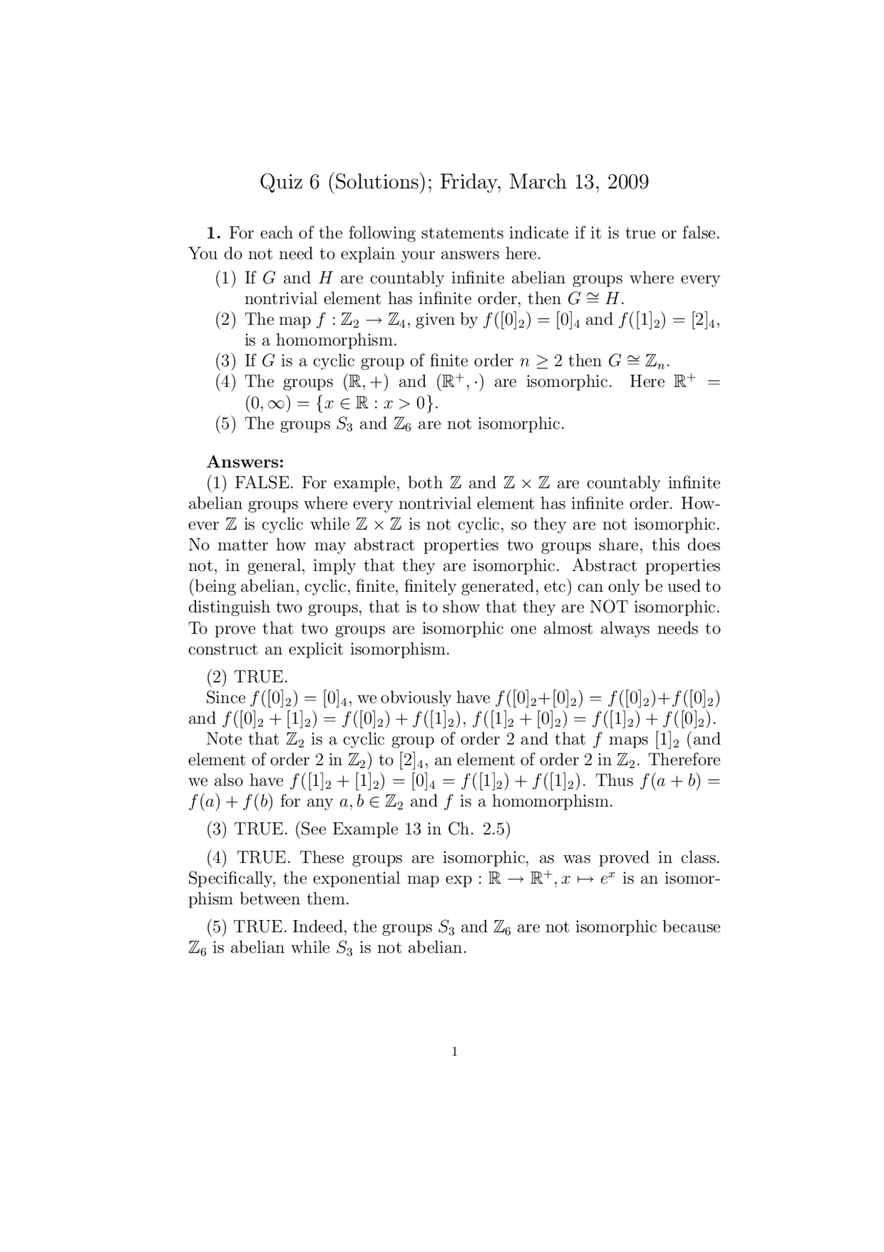 Quiz 6 Questions With Answer Introduction To Abstract Algebra Math