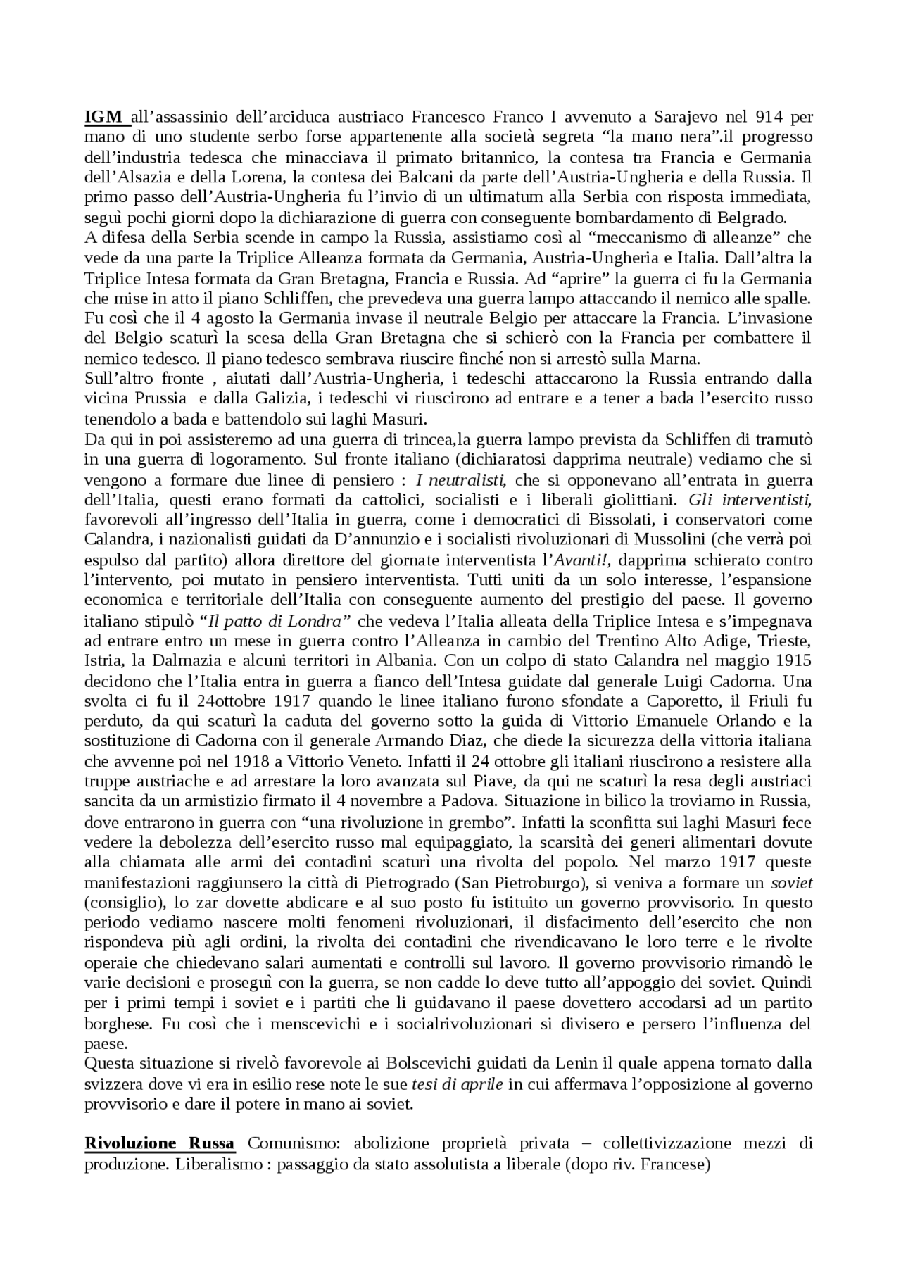 Storia del 900 - Riassunti - Docsity