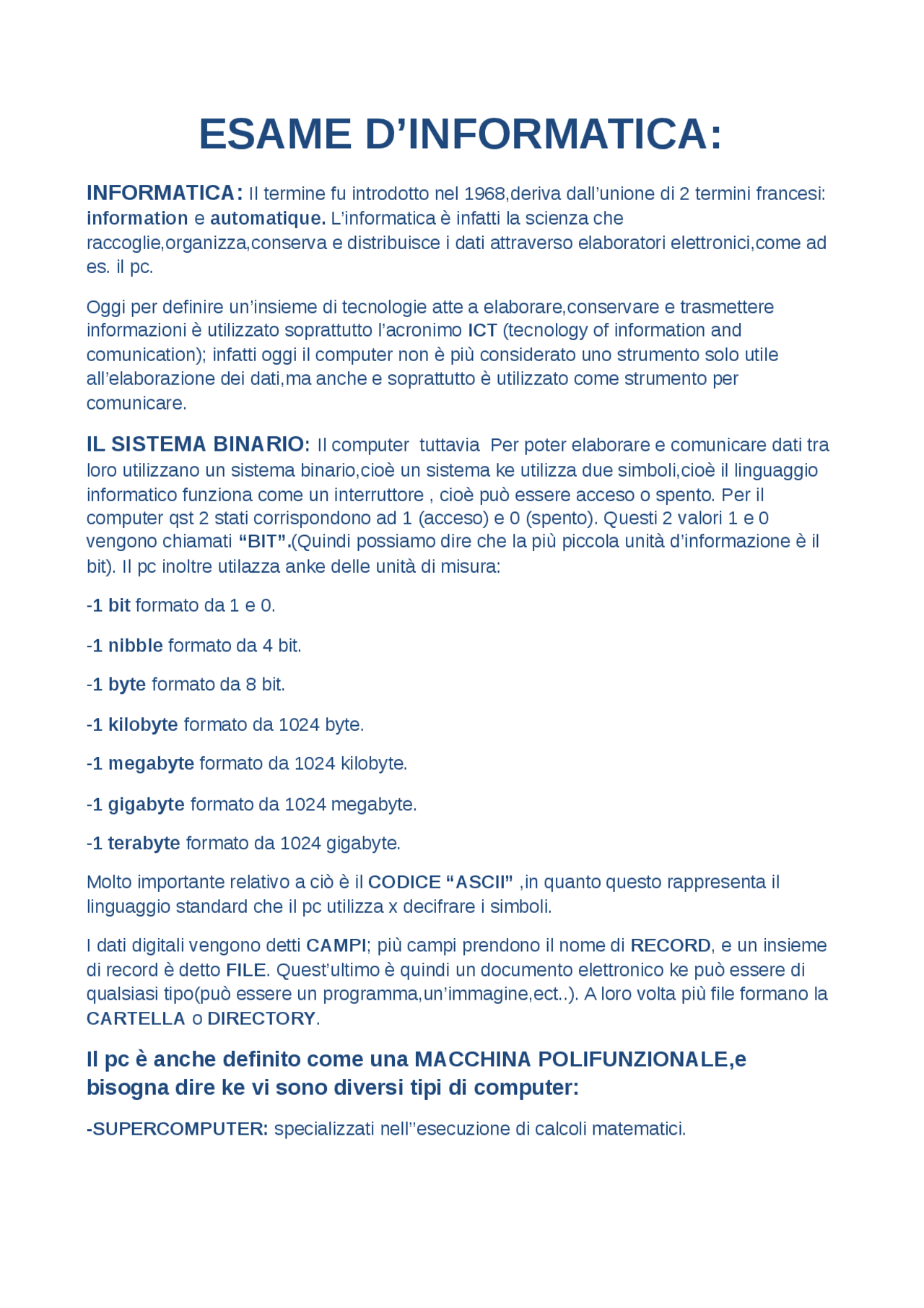 Informatica Introduzione Appunti Appunti Di Elementi Di
