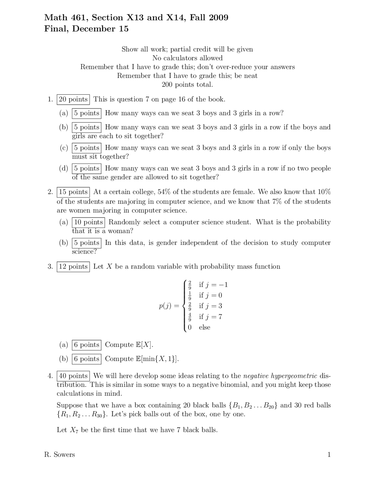 Final Exam with Answers - Probability Theory | MATH 461 - Docsity