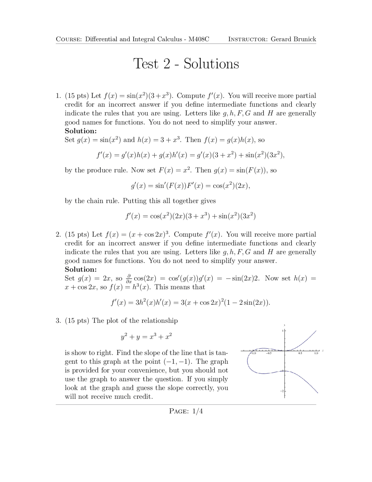Test 2 Solutions Differential And Integral Calculus M 408c Docsity