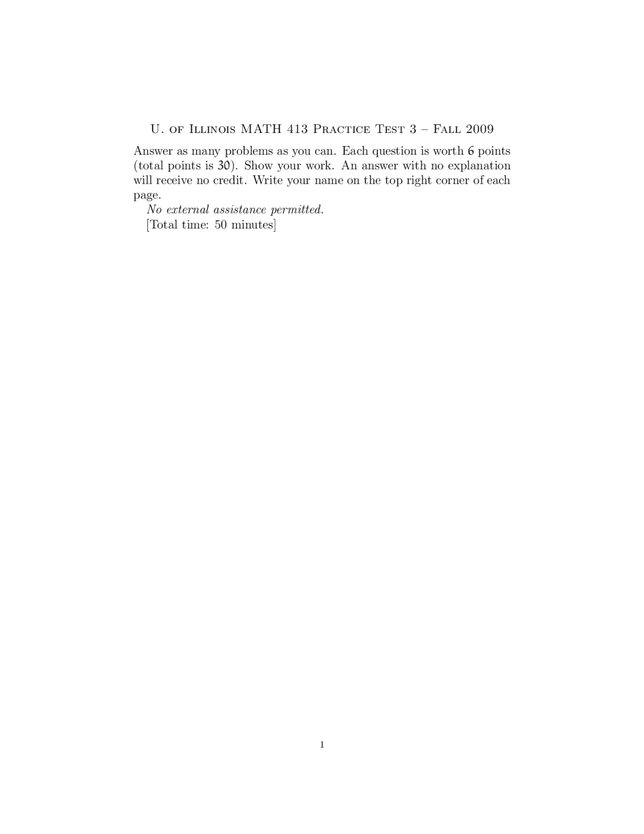 Introduction To Combinatorics Practice Exam 3 With Solutions Math 413 Docsity