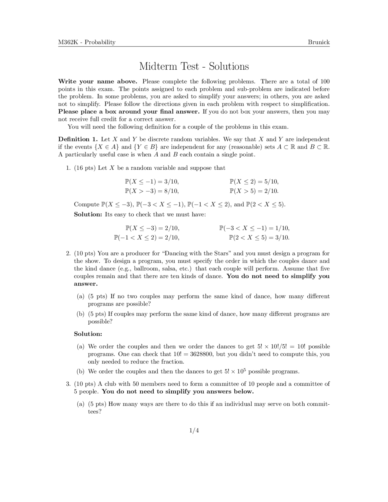 8 Solved Problems On Discrete Random Variables Midterm Exam M 362k