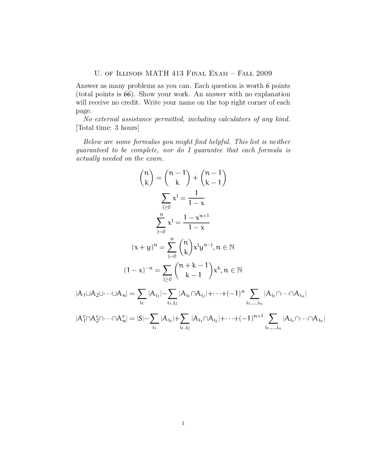 Solved Questions For Final Exam Introduction To Combinatorics Math 413 Docsity