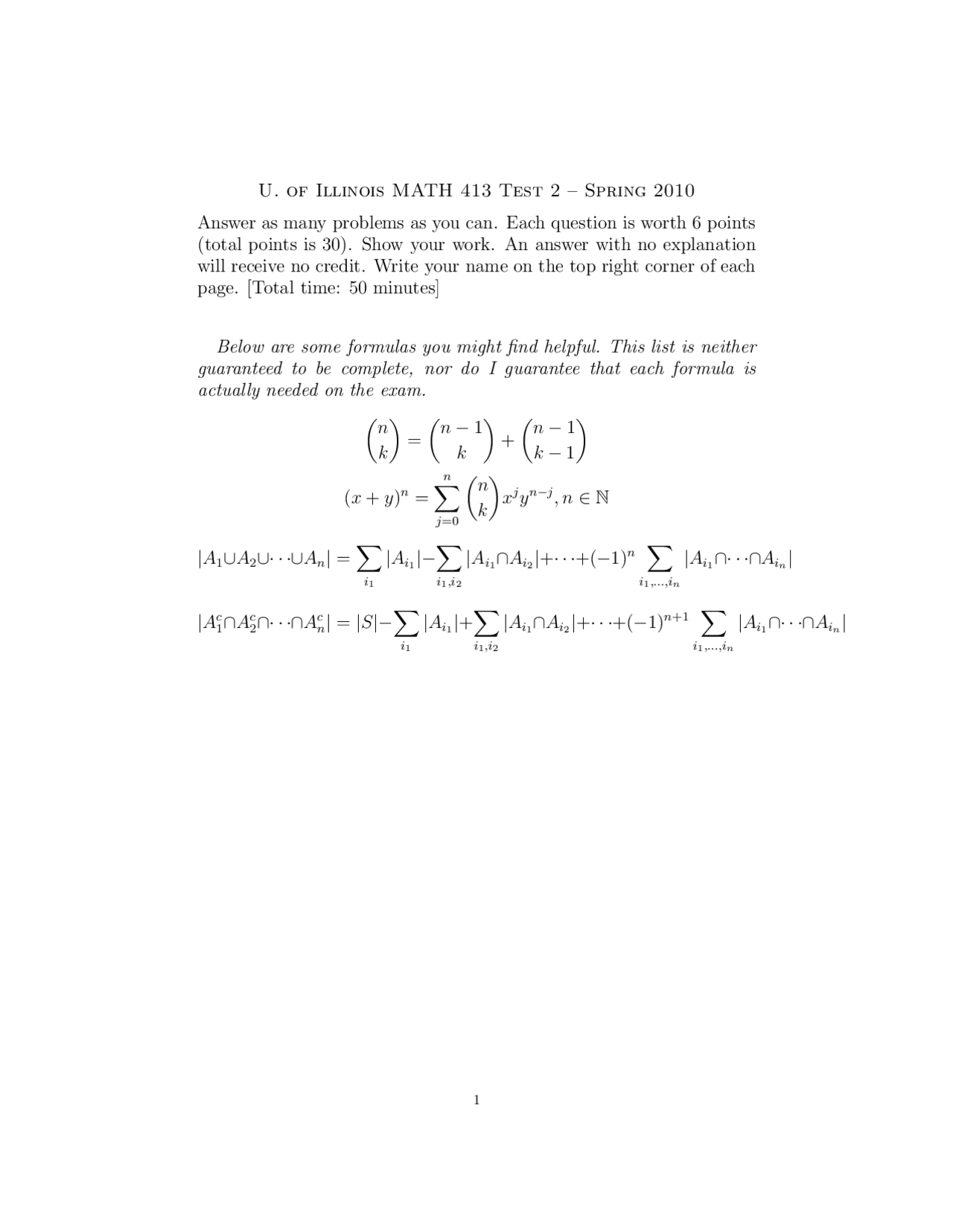 Introduction To Combinatorics Final Exam 2 With Answers Math 413